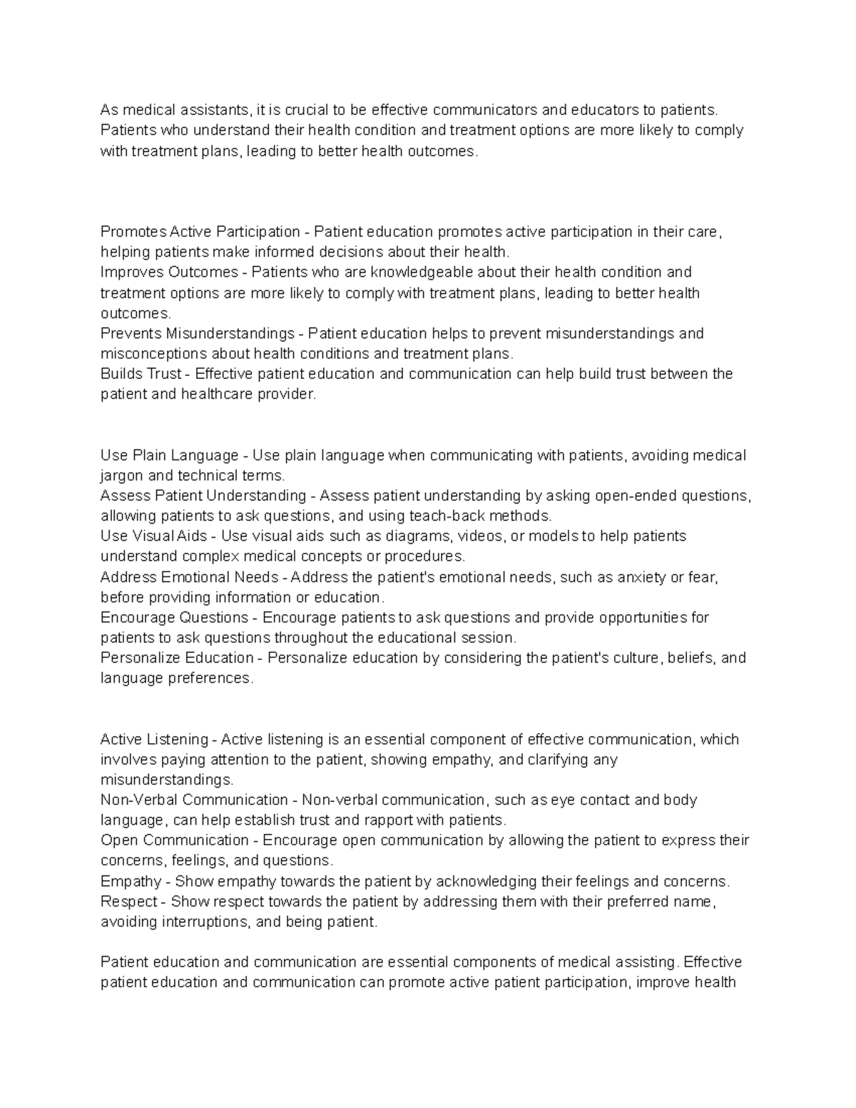 Patient Education and Communication Notes - As medical assistants, it ...