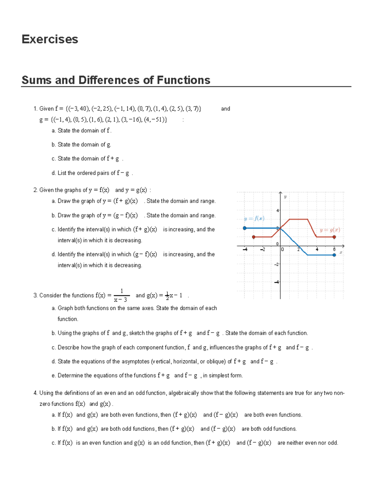Chapter 8 Assignment 2021 - Exercises Sums and Differences of Functions ...