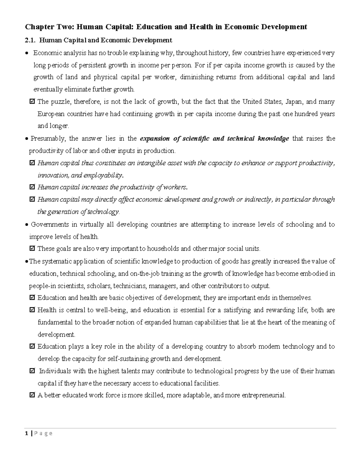 Dev't II Chapter Two - Its best - Chapter Two: Human Capital: Education ...