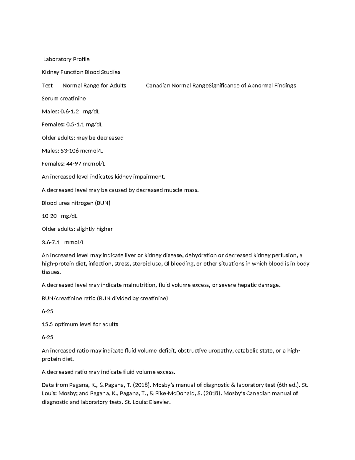 Kidney LAB - notes - Laboratory Profile Kidney Function Blood Studies ...
