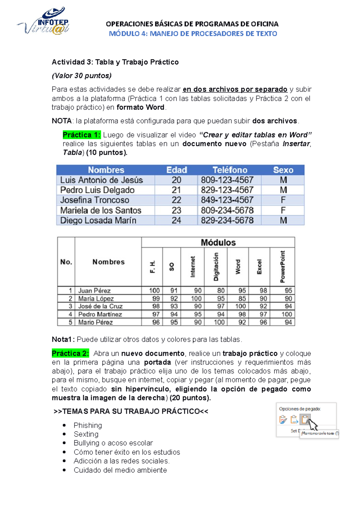 Actividad 3 - Tabla y Trabajo Practico - OPERACIONES BÁSICAS DE ...