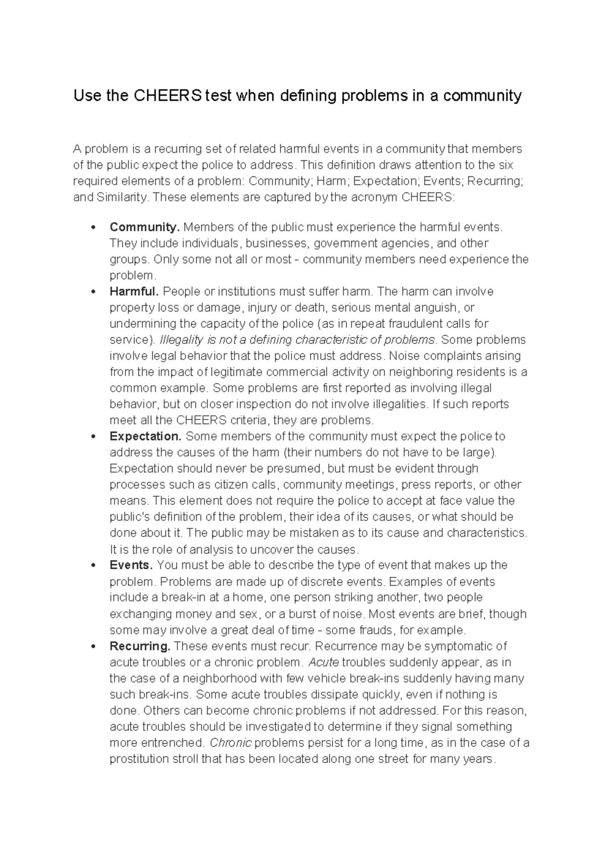 guide on cheers - Use the CHEERS test when defining problems in a ...
