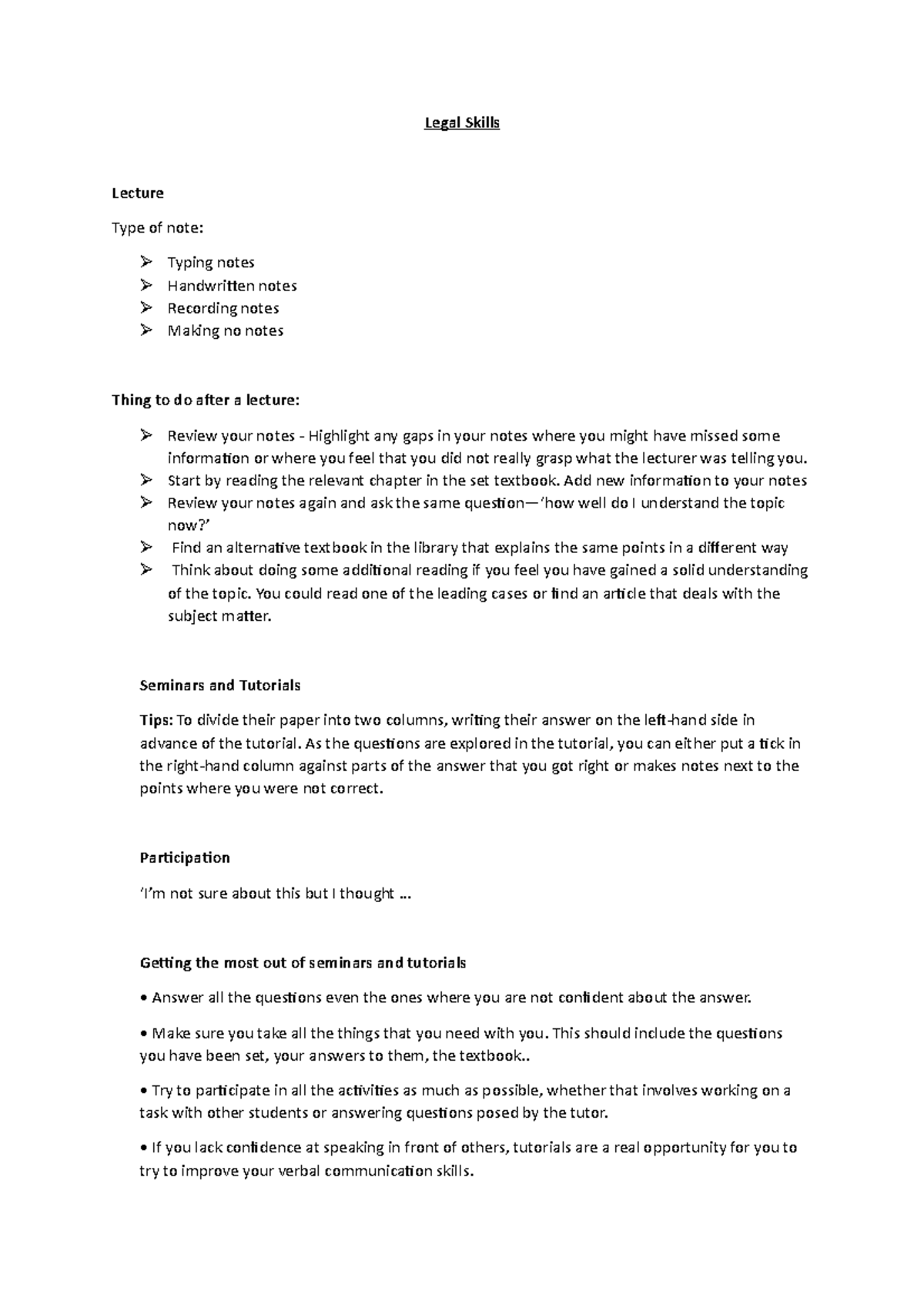 Legal Skills - Level 4 first year note for law policy and practice ...