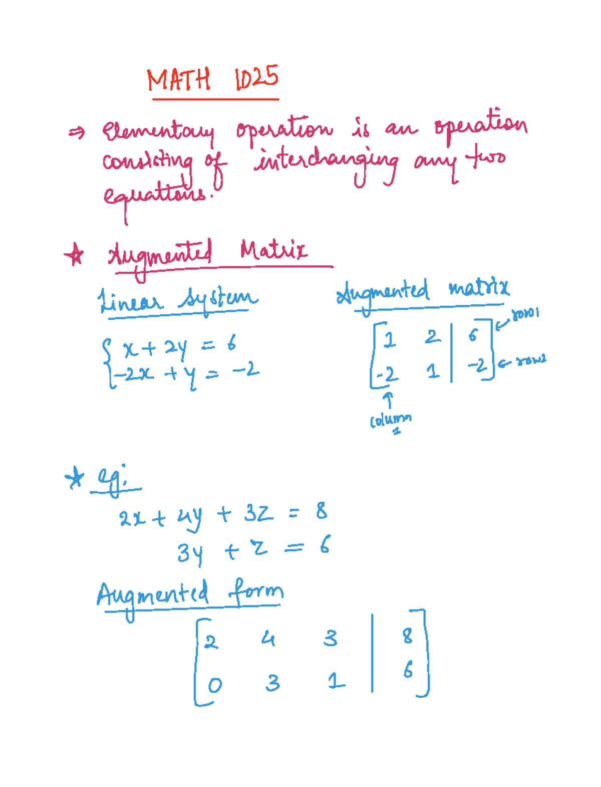 Math 1025 - CONVERSION OF AUGMENTED MATRIX TO REF AND RREF (REDUCED ROW ...