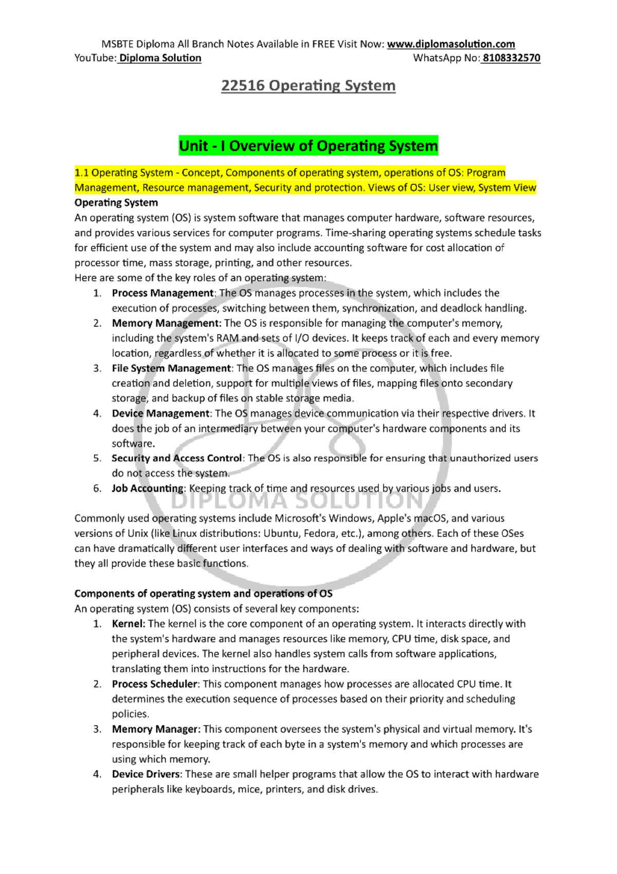 22516 Operating System 1 - Computer fundamentals - Studocu