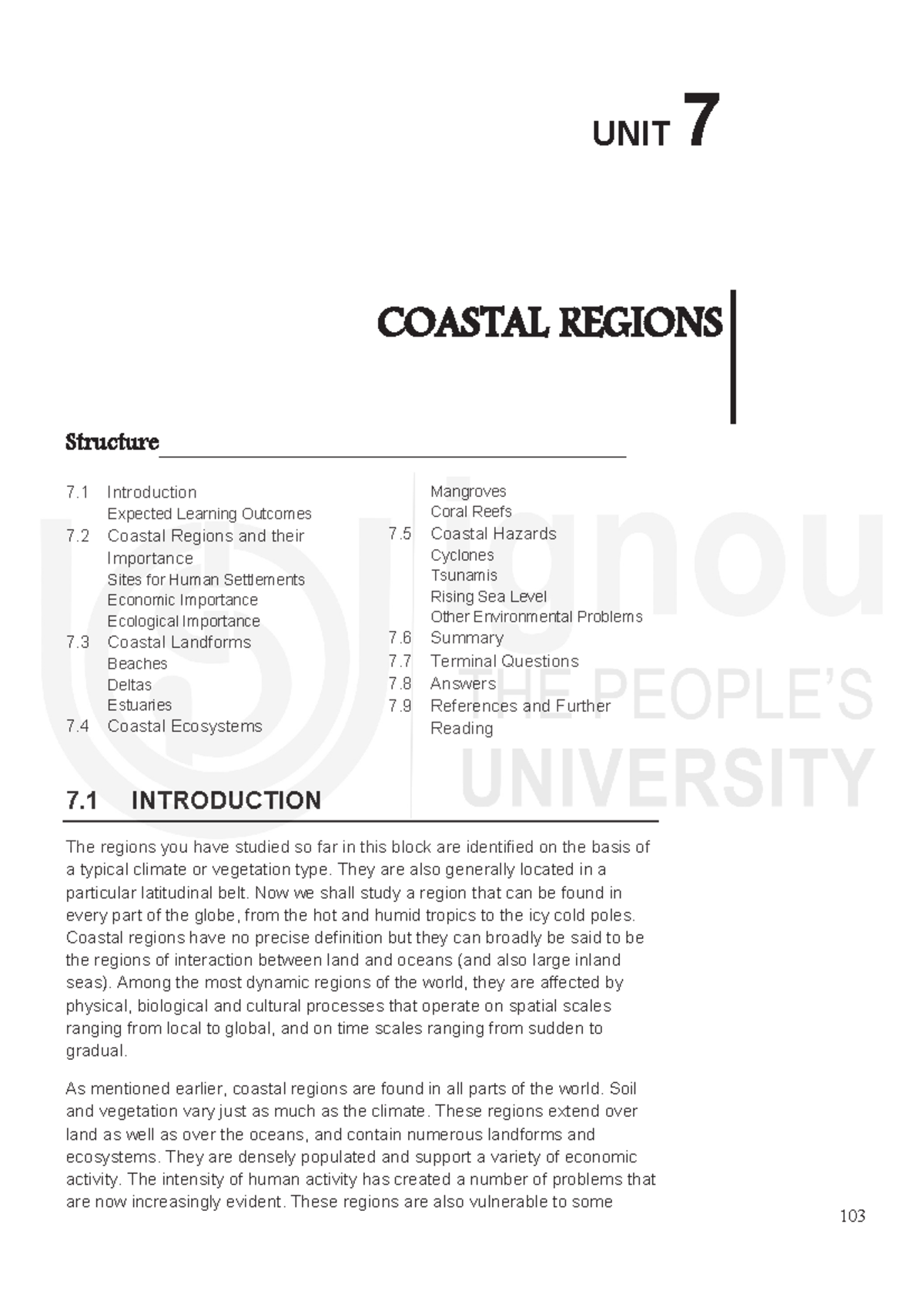 Unit-7 - Coastal Regions UNIT 7 COASTAL REGIONS Structure 7 ...