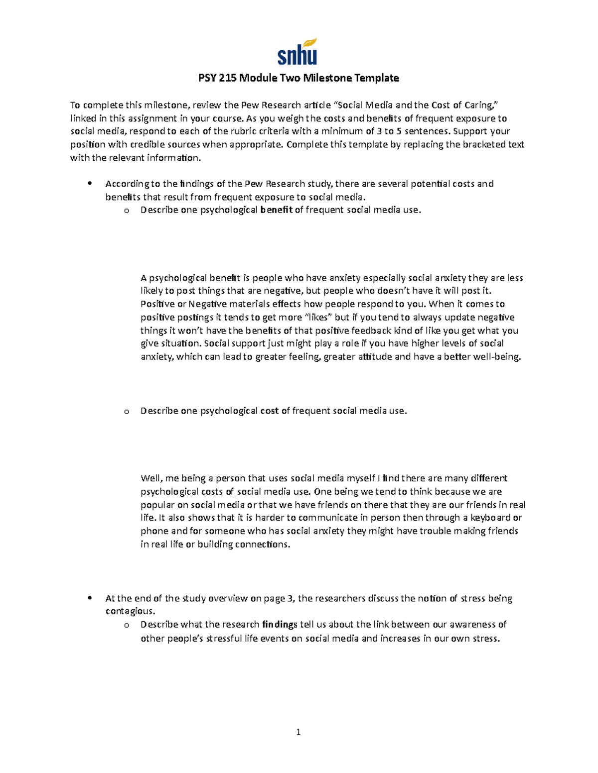 PSY 215 Module Two Milestone Chemere Rush - PSY 215 Module Two ...