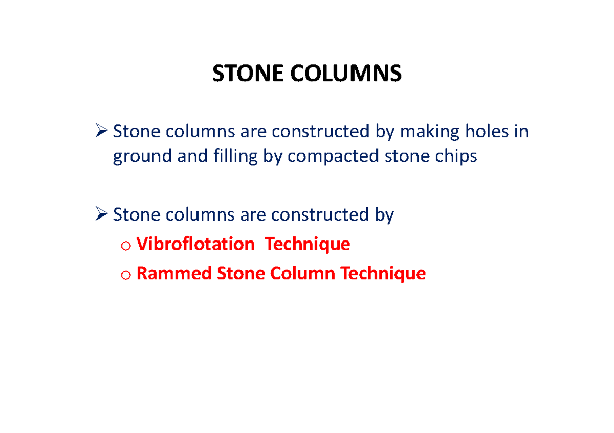 Stone Columns - Pdf et - STONE COLUMNS Stone columns are constructed by ...