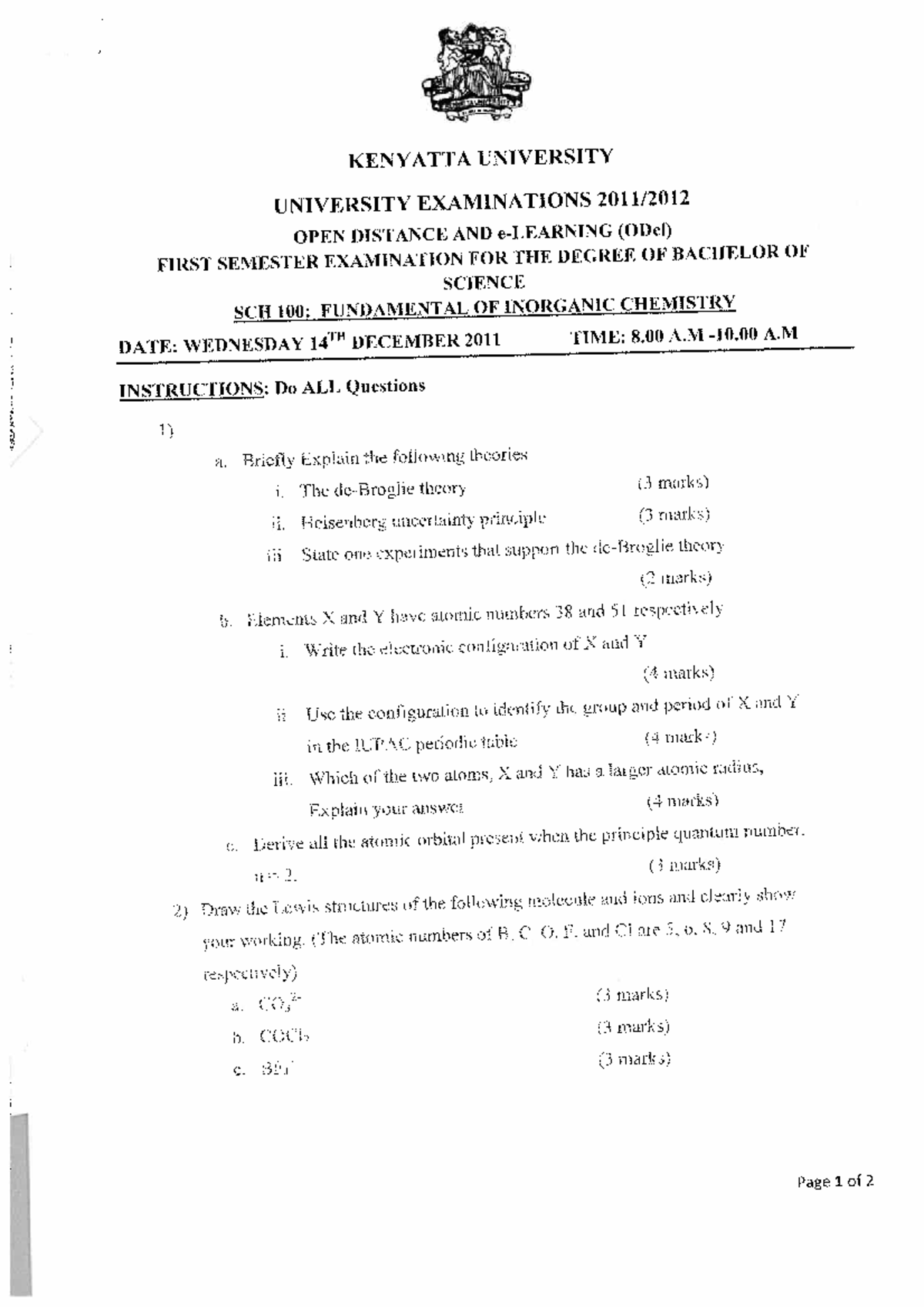 SCH100 2011 1214 - Revision material - Introduction to Organic ...