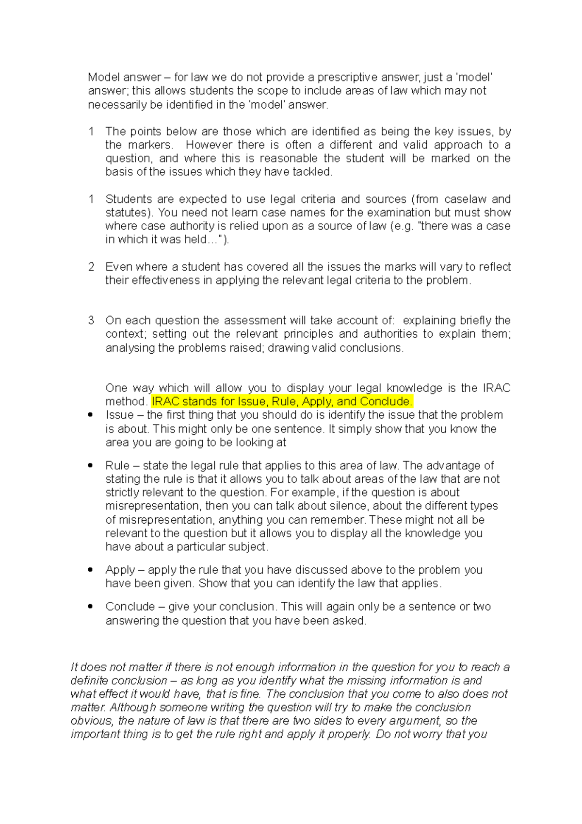 Model answer -Statutory Implied Terms - Model answer – for law we do ...