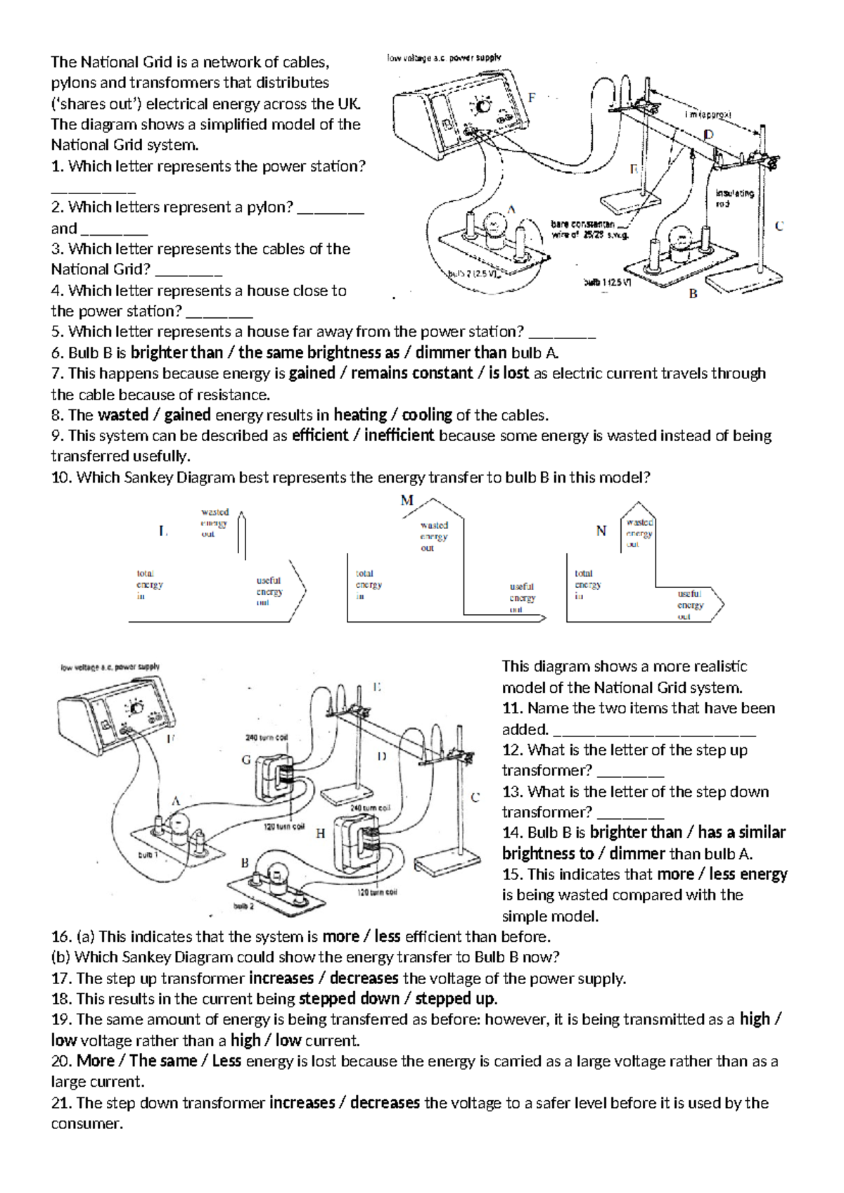 National Grid Worksheet - The National Grid is a network of cables, pylons and transformers that ...