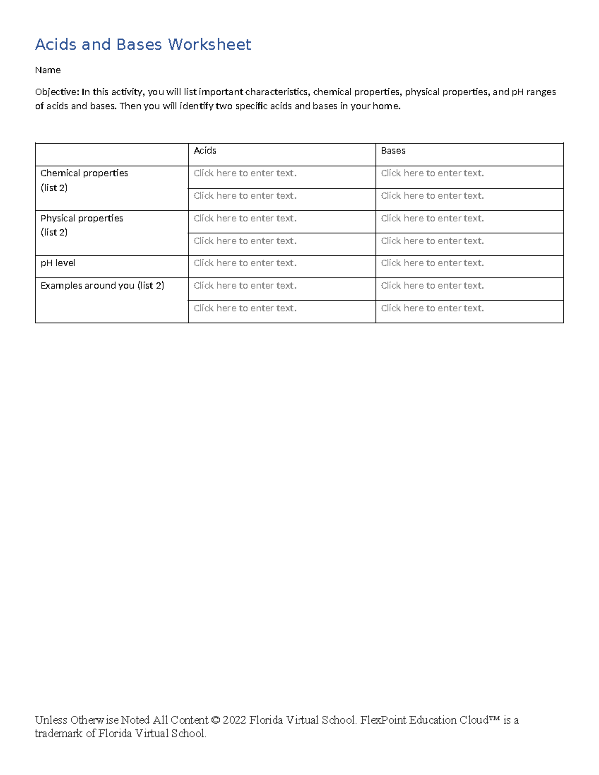 Worksheet acid base - acid and bases - Acids and Bases Worksheet Name ...