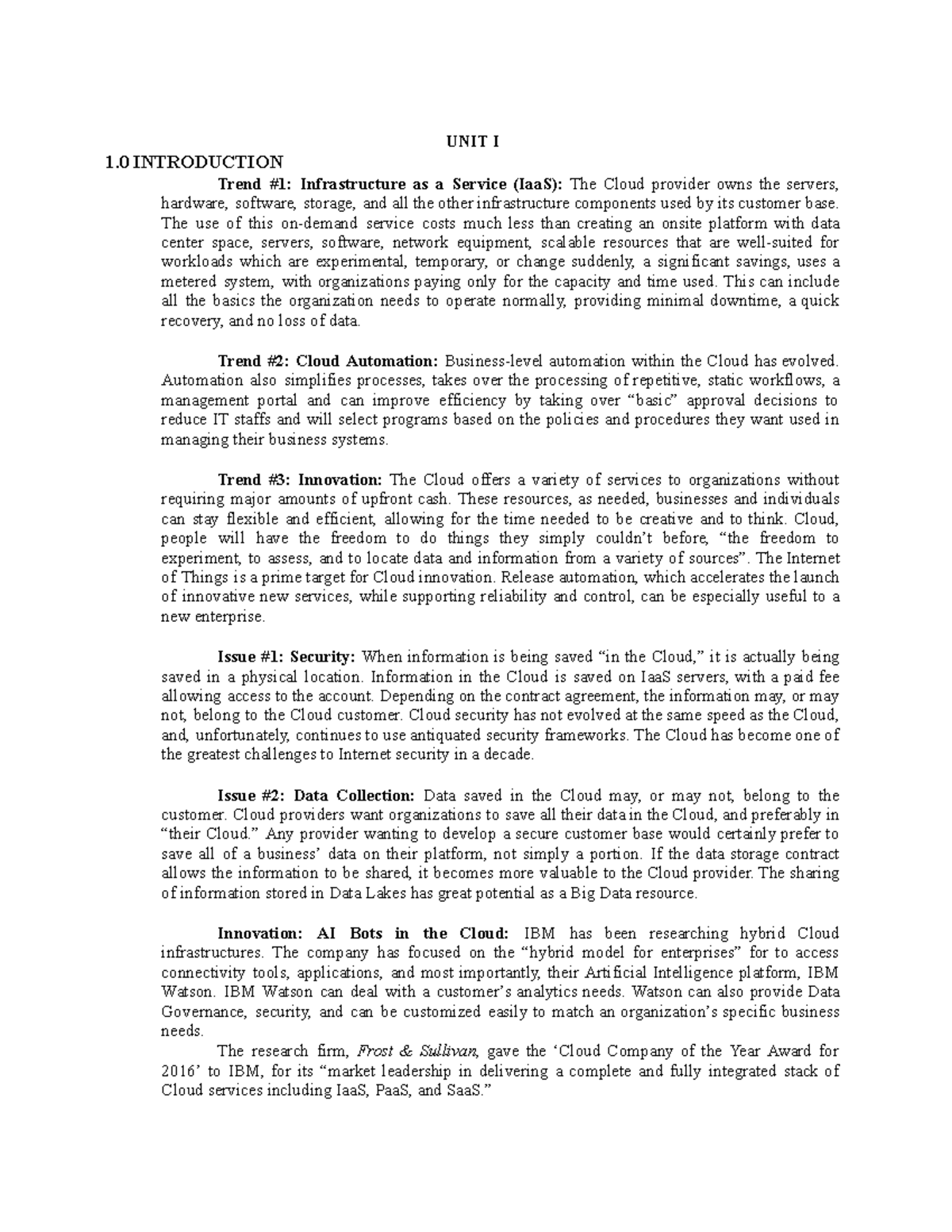 Unit-1 - cloud computing concepts - UNIT I 1 INTRODUCTION Trend #1: Infrastructure as a Service ...