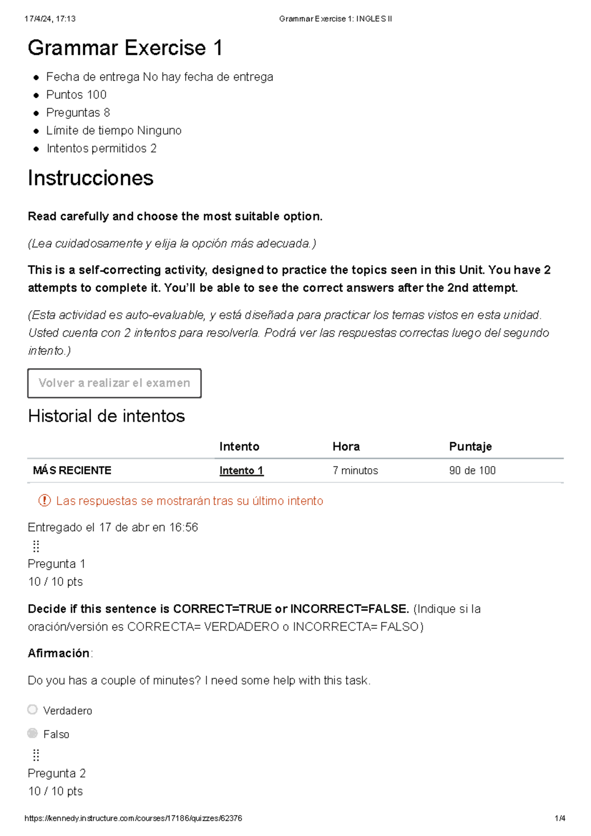 Grammar Exercise 1 Ingles II - Grammar Exercise 1 Fecha de entrega No hay fecha de entrega ...
