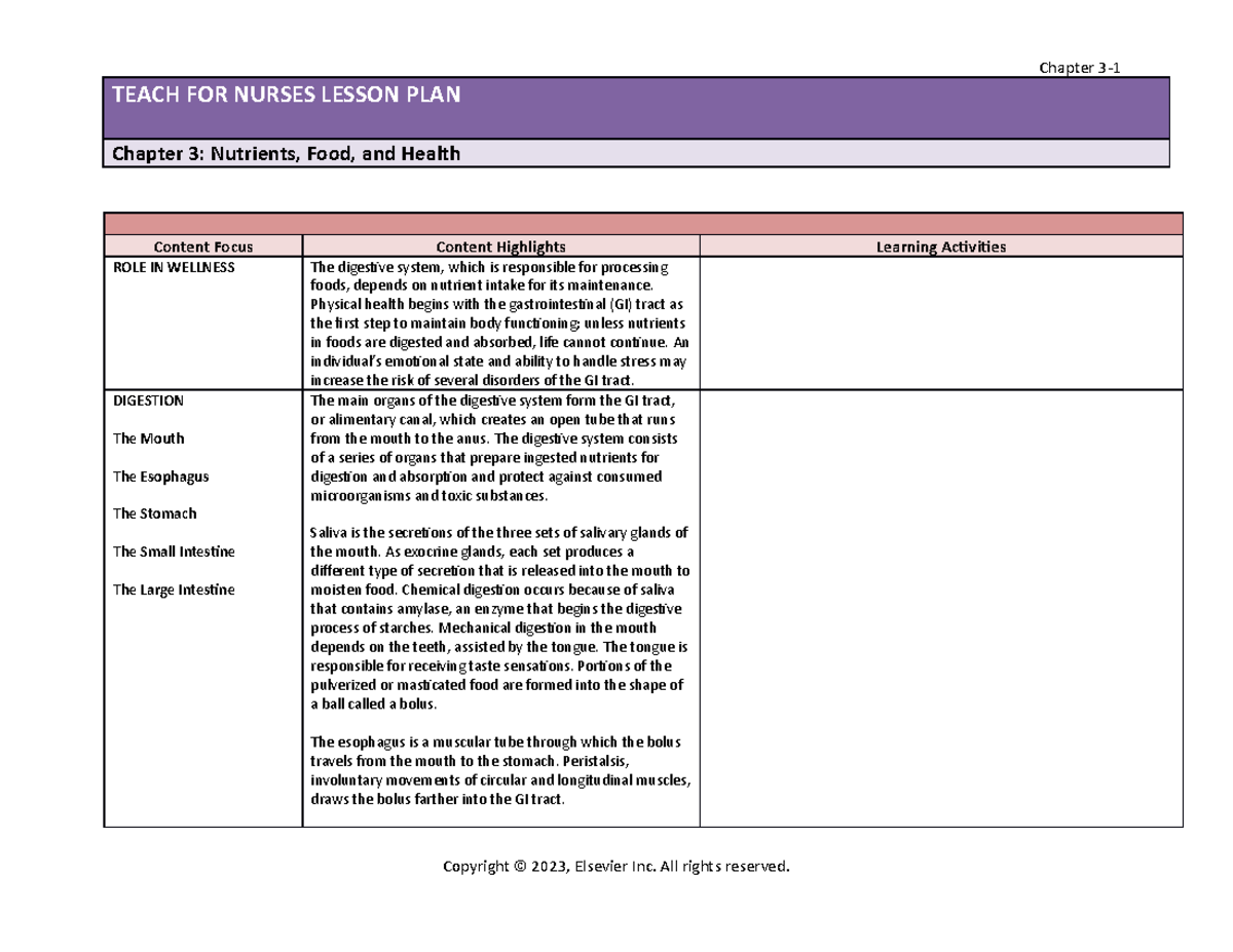 Digestive System Review - TEACH FOR NURSES LESSON PLAN Chapter 3 ...