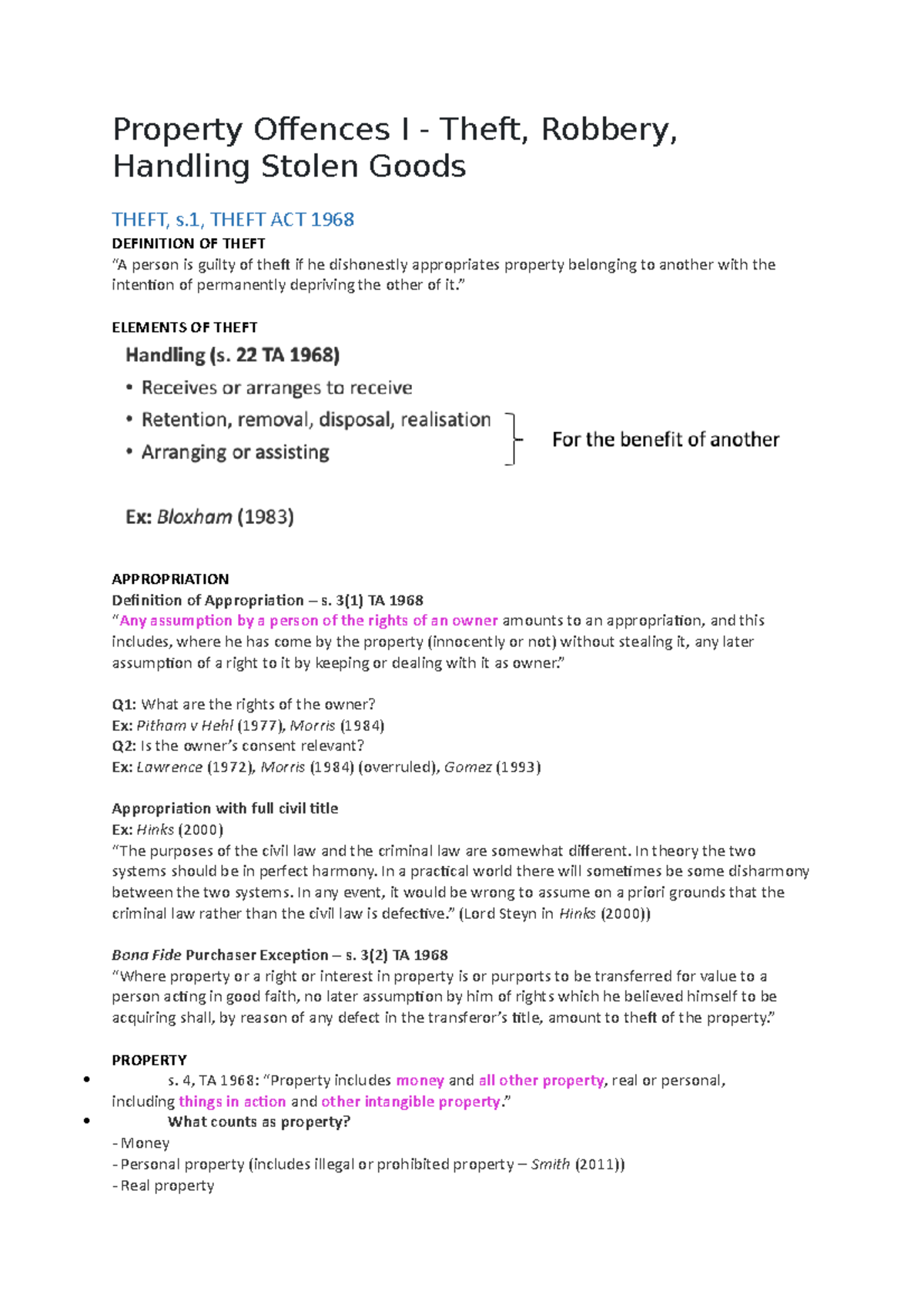 Property Offences I - Theft, Robbery, Handling Stolen Goods Lecture ...