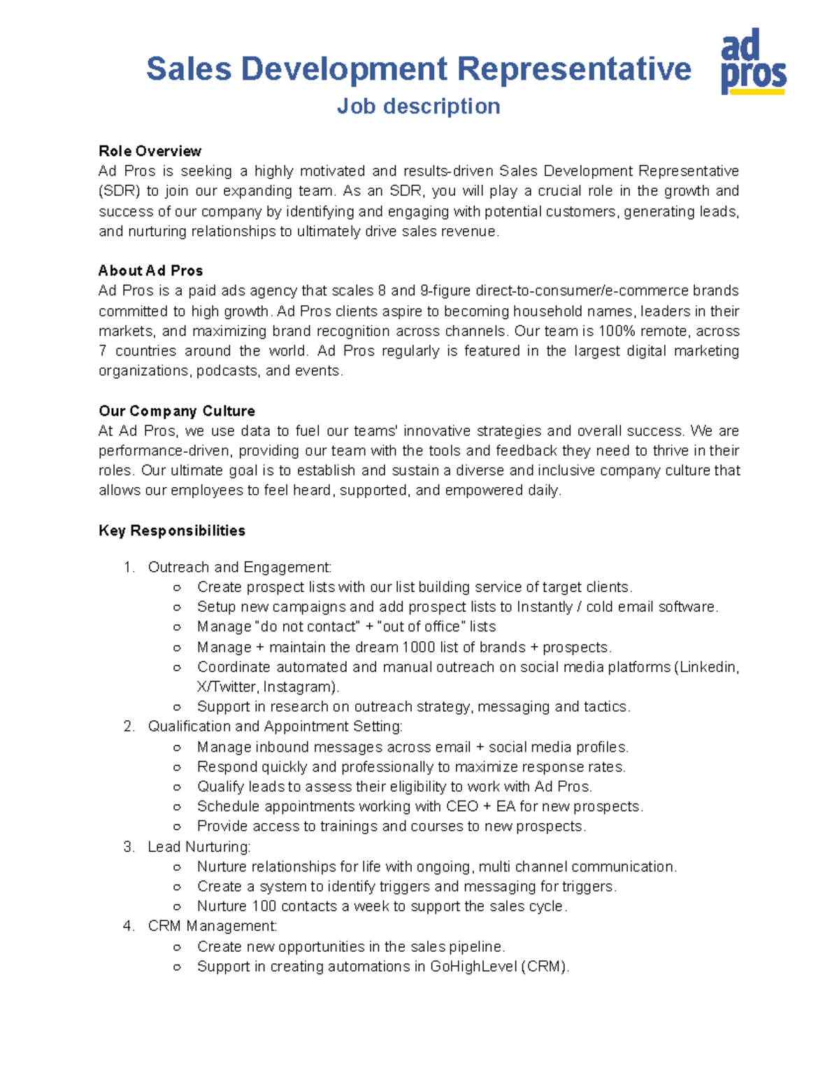 Sales Development Representative - Job description - Sales Development ...