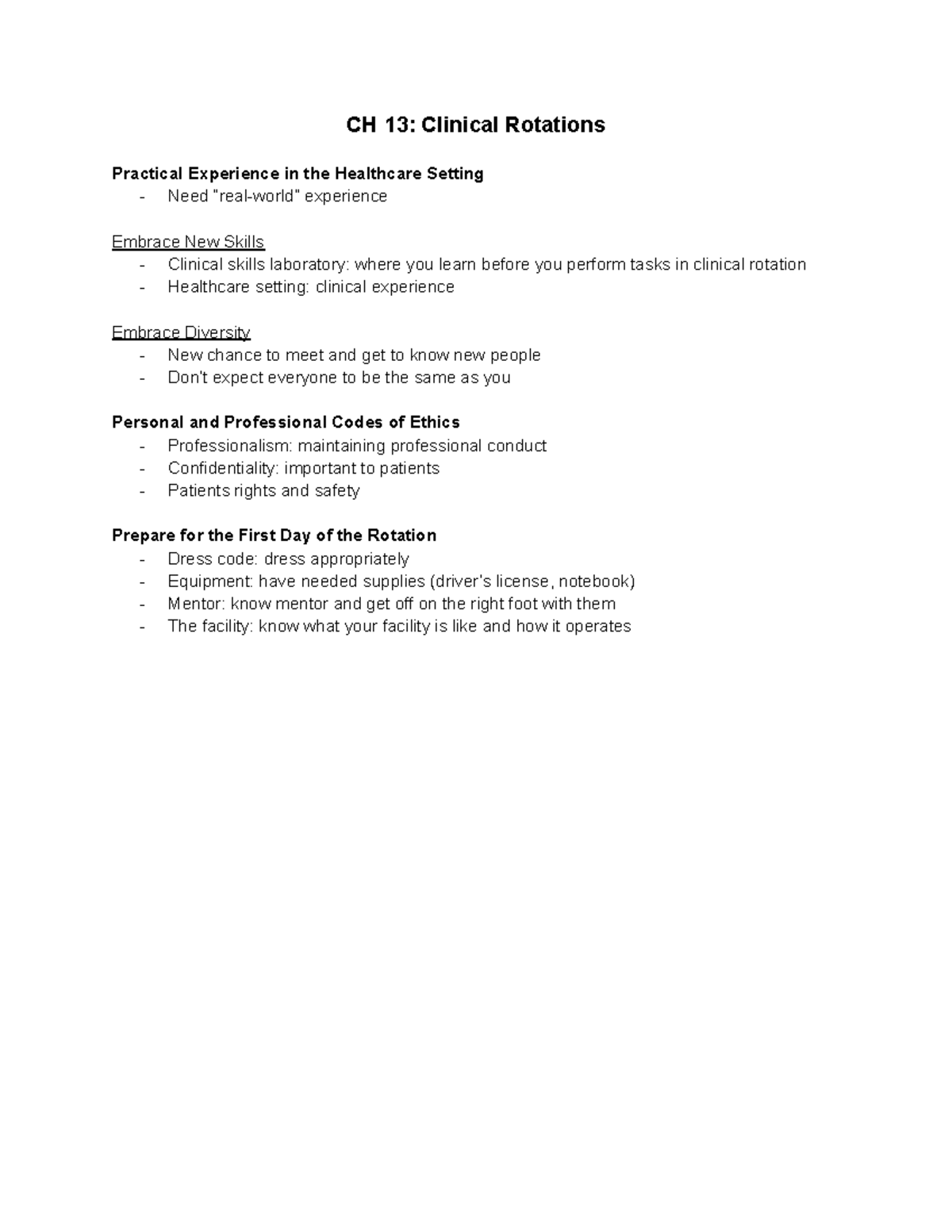 CH 13 Clinical Rotations - CH 13: Clinical Rotations Practical ...