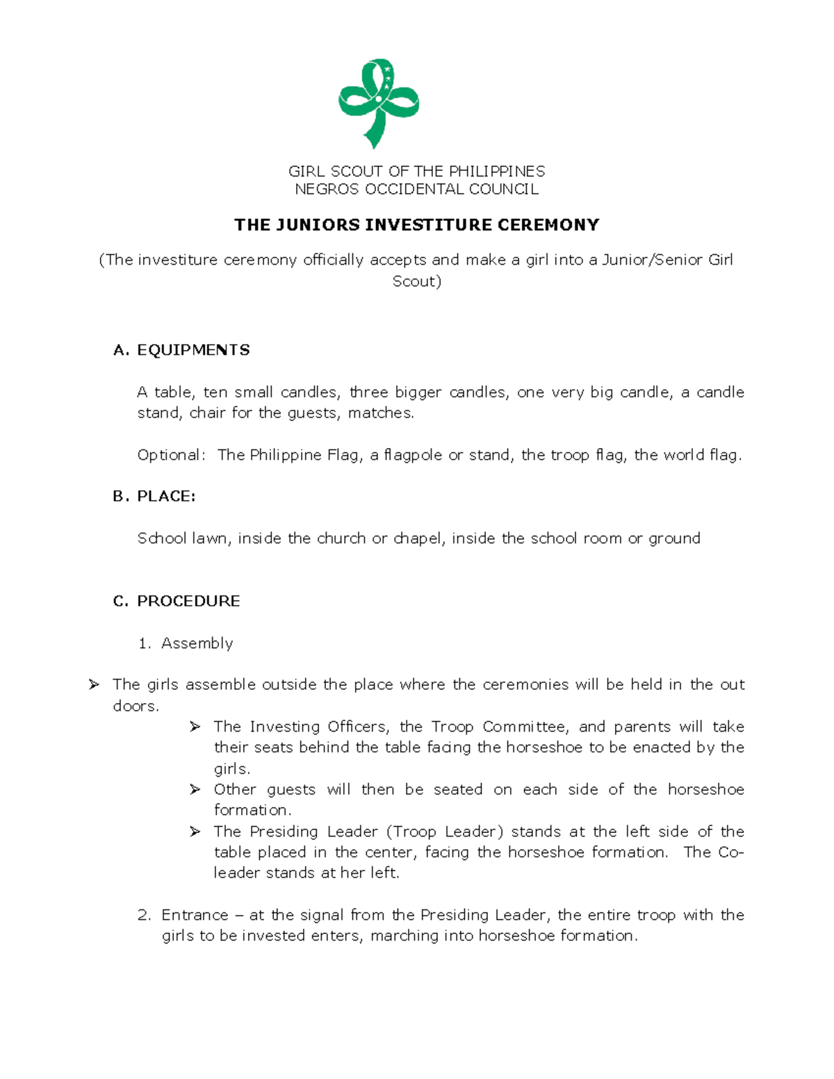 GSP Investiture Ceremony - GIRL SCOUT OF THE PHILIPPINES NEGROS ...