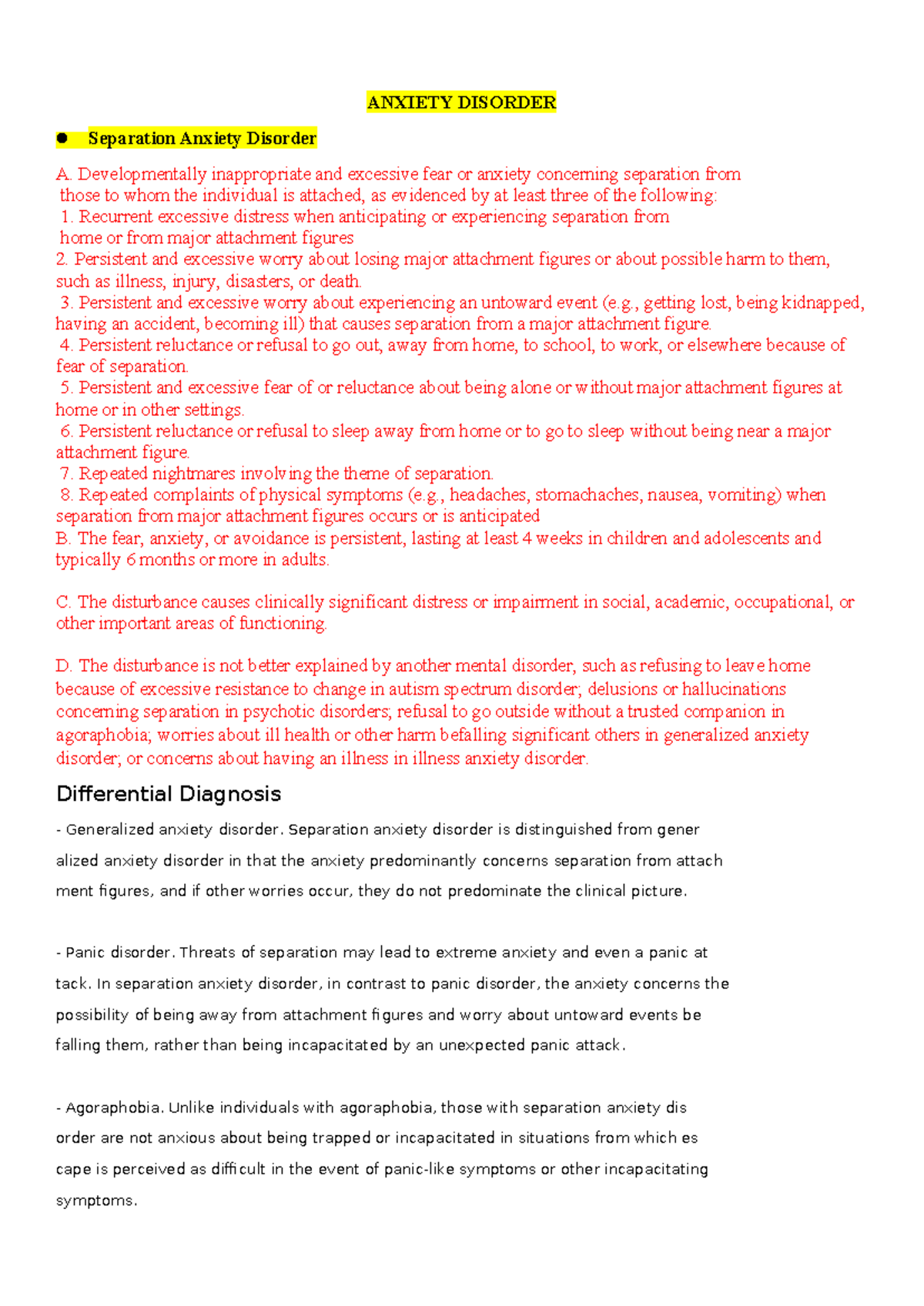Anxiety Disorder - Developmentally inappropriate and excessive fear or ...
