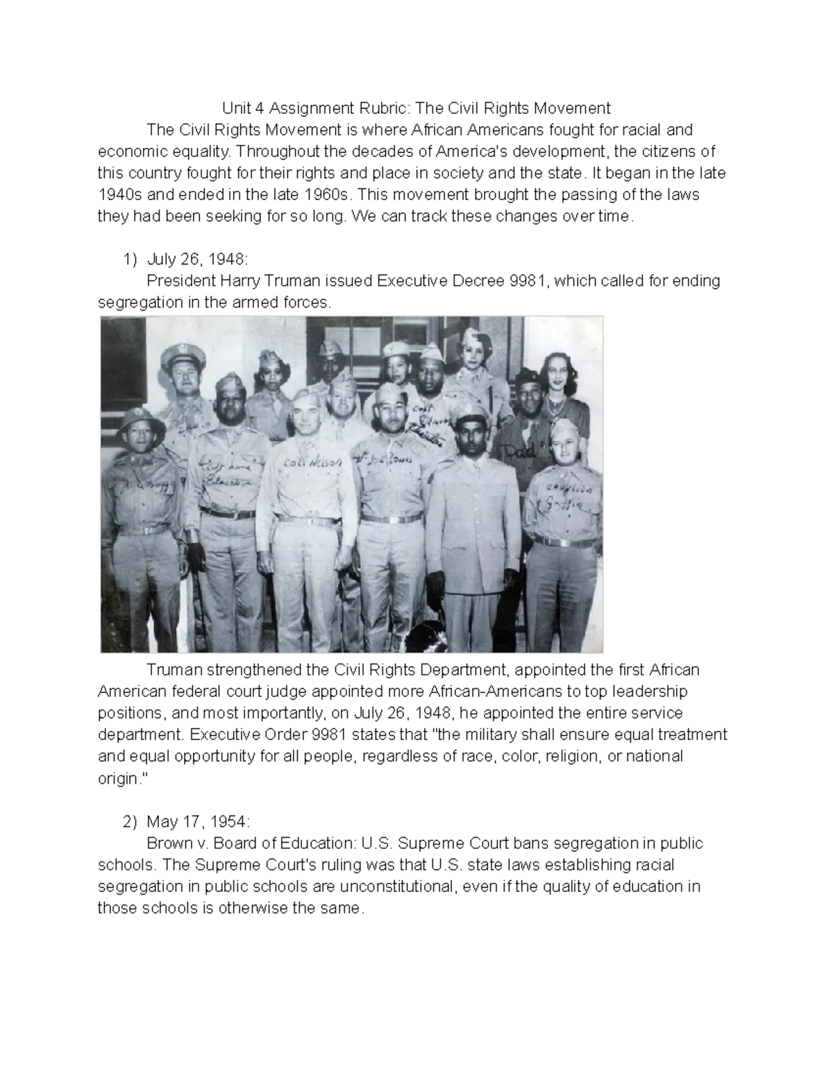 Unit 4 Assignment Rubric The Civil Rights Movement - Garett Newman ...