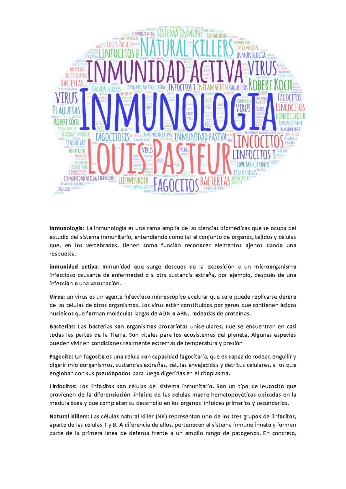 Practica nube de palabras de la profesora Thelma - Inmunología: La ...