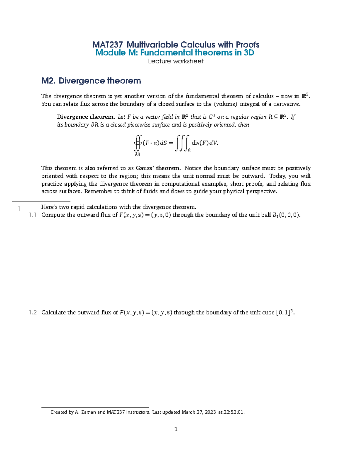Mat237-m2-worksheet - Course material - MAT237 Multivariable Calculus ...
