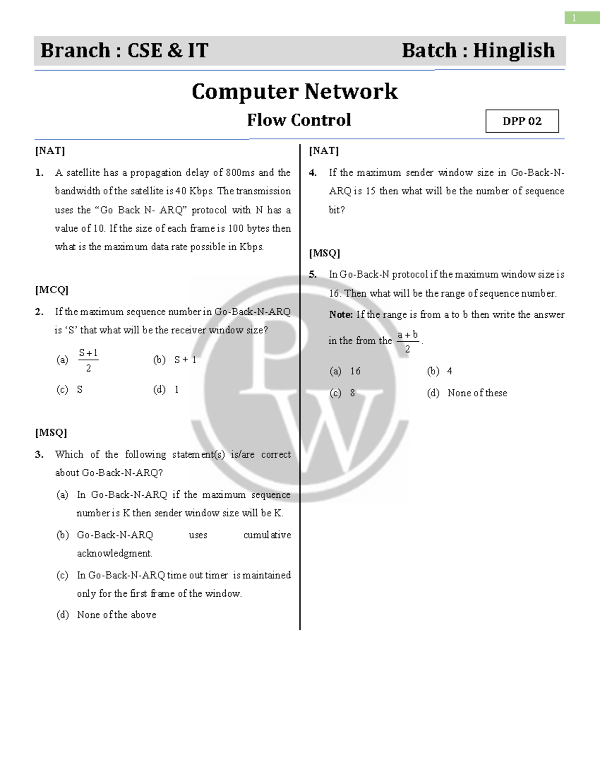 Flow Control DPP 02 (Of lec 08) - 1 Branch : CSE & IT Batch : Hinglish ...