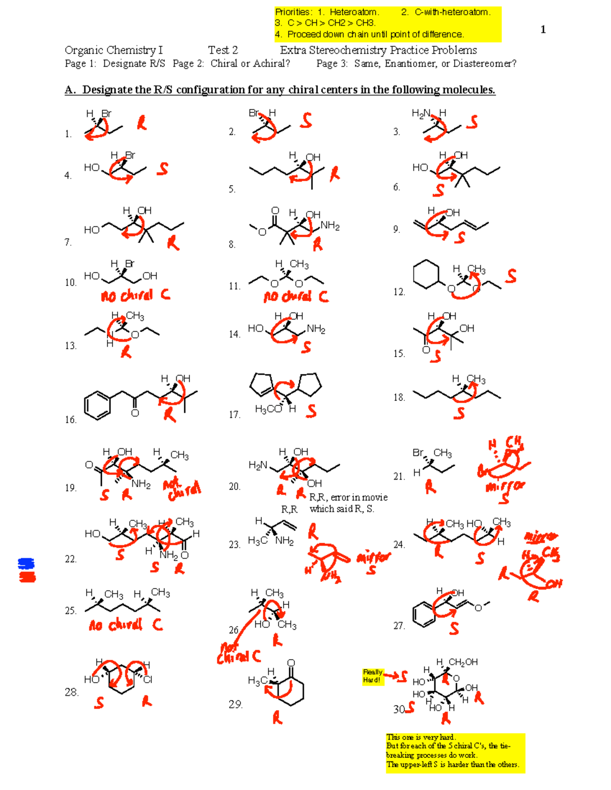 CHEM 261 Stereochemistry Questions With Answers - 1 Organic Chemistry I ...