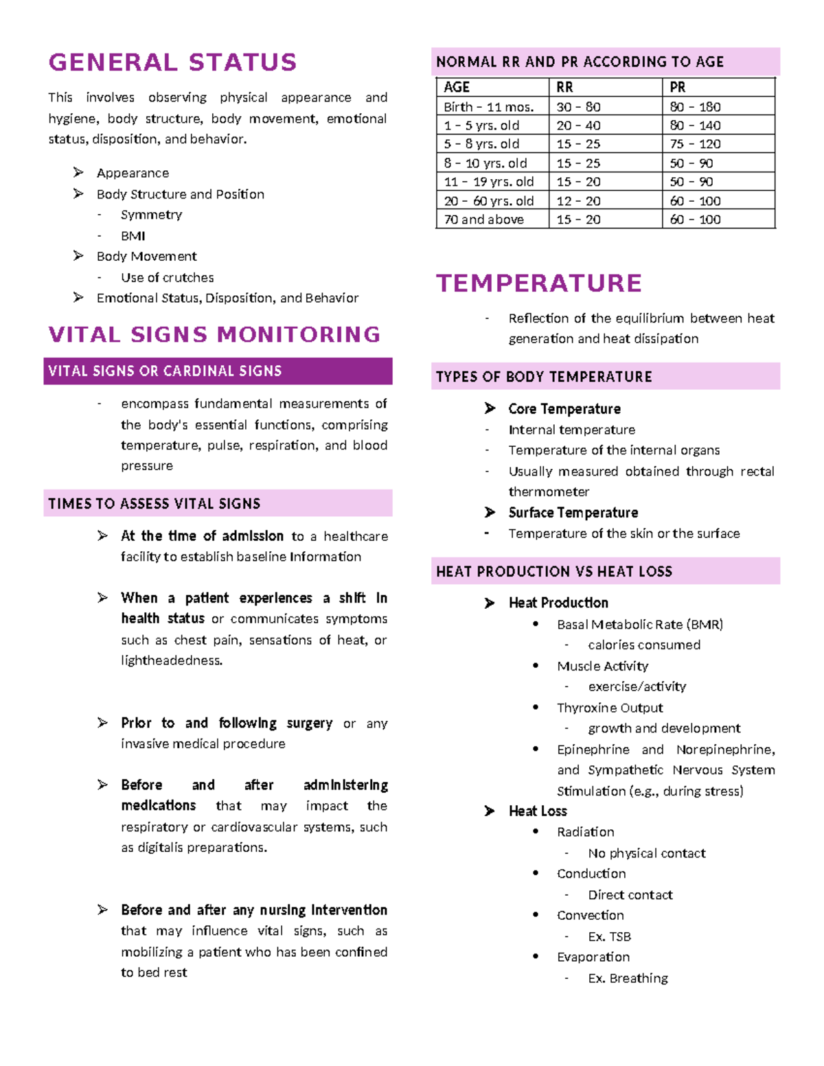 General Status - genral statud of pt - GENERAL STATUS This involves ...