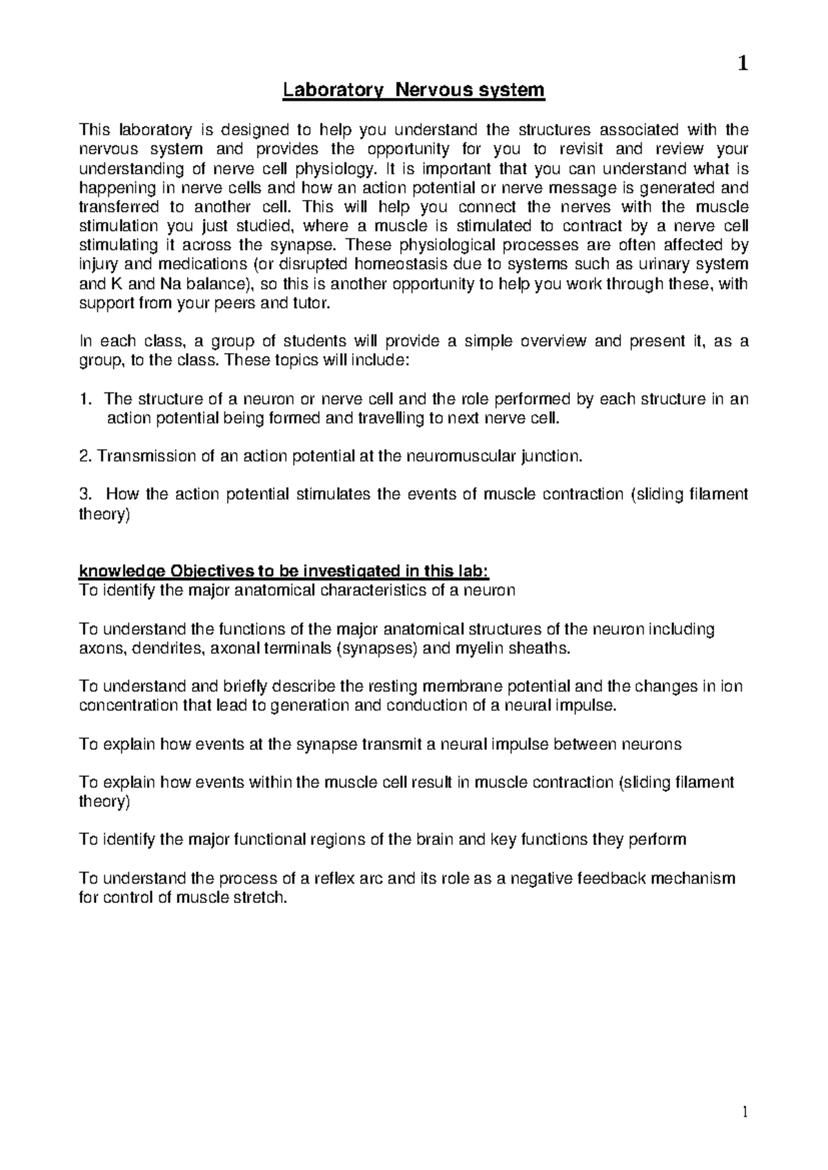 Lab Nervous system - Laboratory Nervous system This laboratory is ...