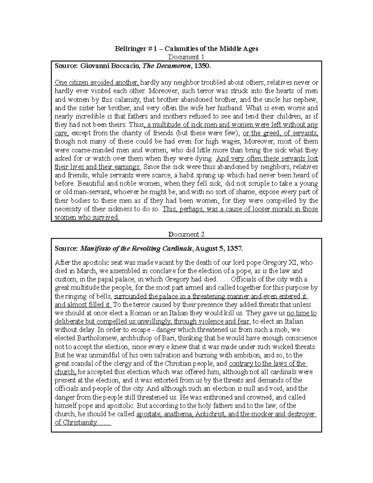 Bellringer- Primary Sources from Late MIddle Ages - Bellringer # 1 ...