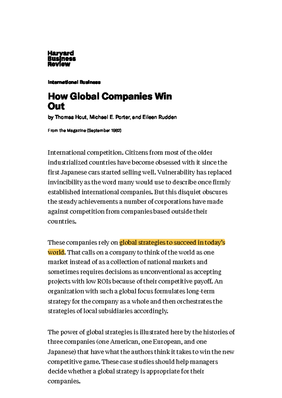 How Global Companies Win Out - International Business How Global ...