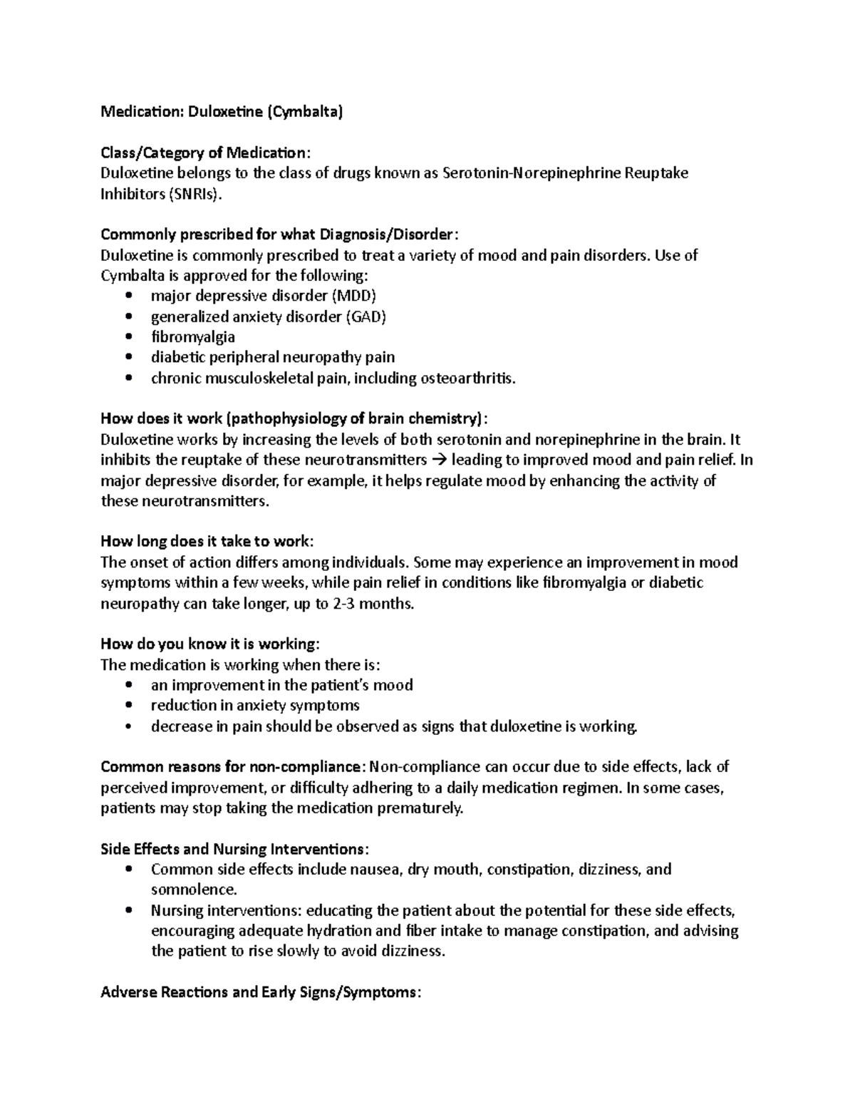 Duloxetine - Commonly prescribed for what Diagnosis/Disorder ...