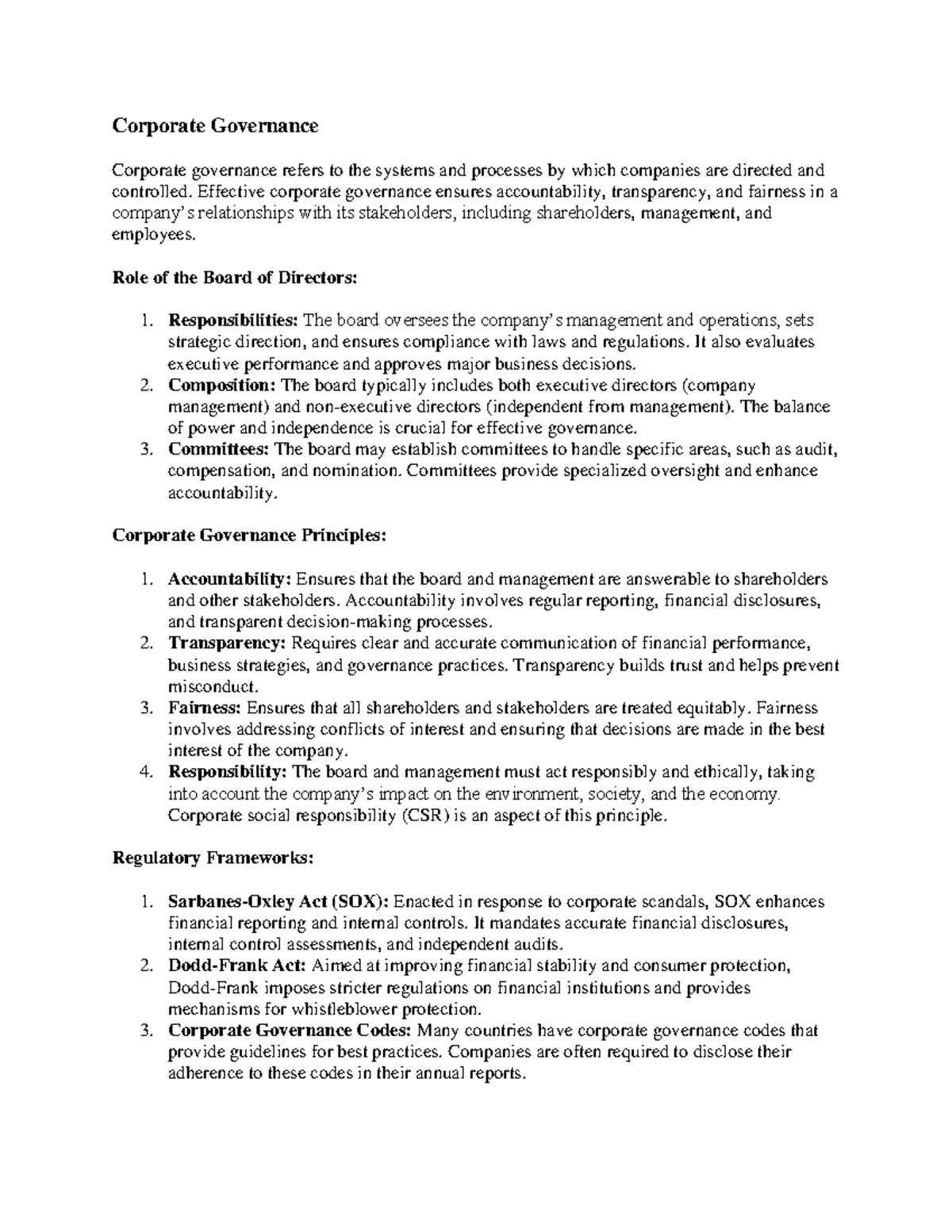 Corporate governance refers to the systems and processes by which ...