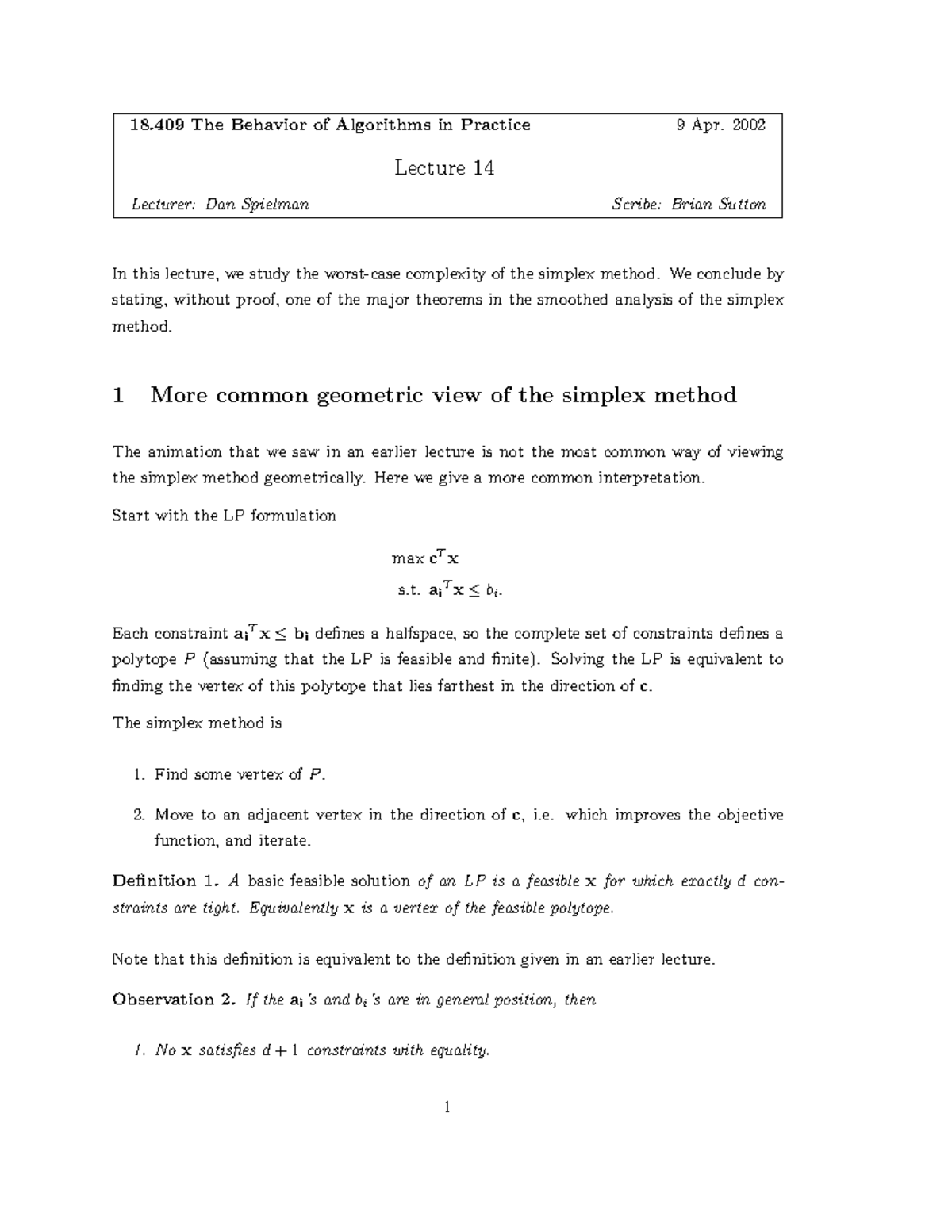 Lect14 Prof Is Naveen Garg 18 The Behavior Of Algorithms In Practice 9 Apr 2002 Lecture 14 8898