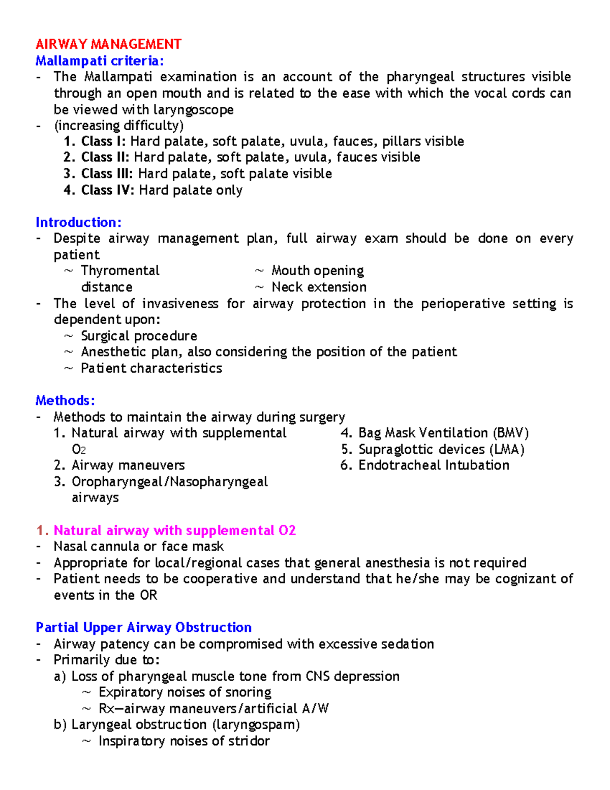 Airway Management - AIRWAY MANAGEMENT Mallampati criteria: The ...