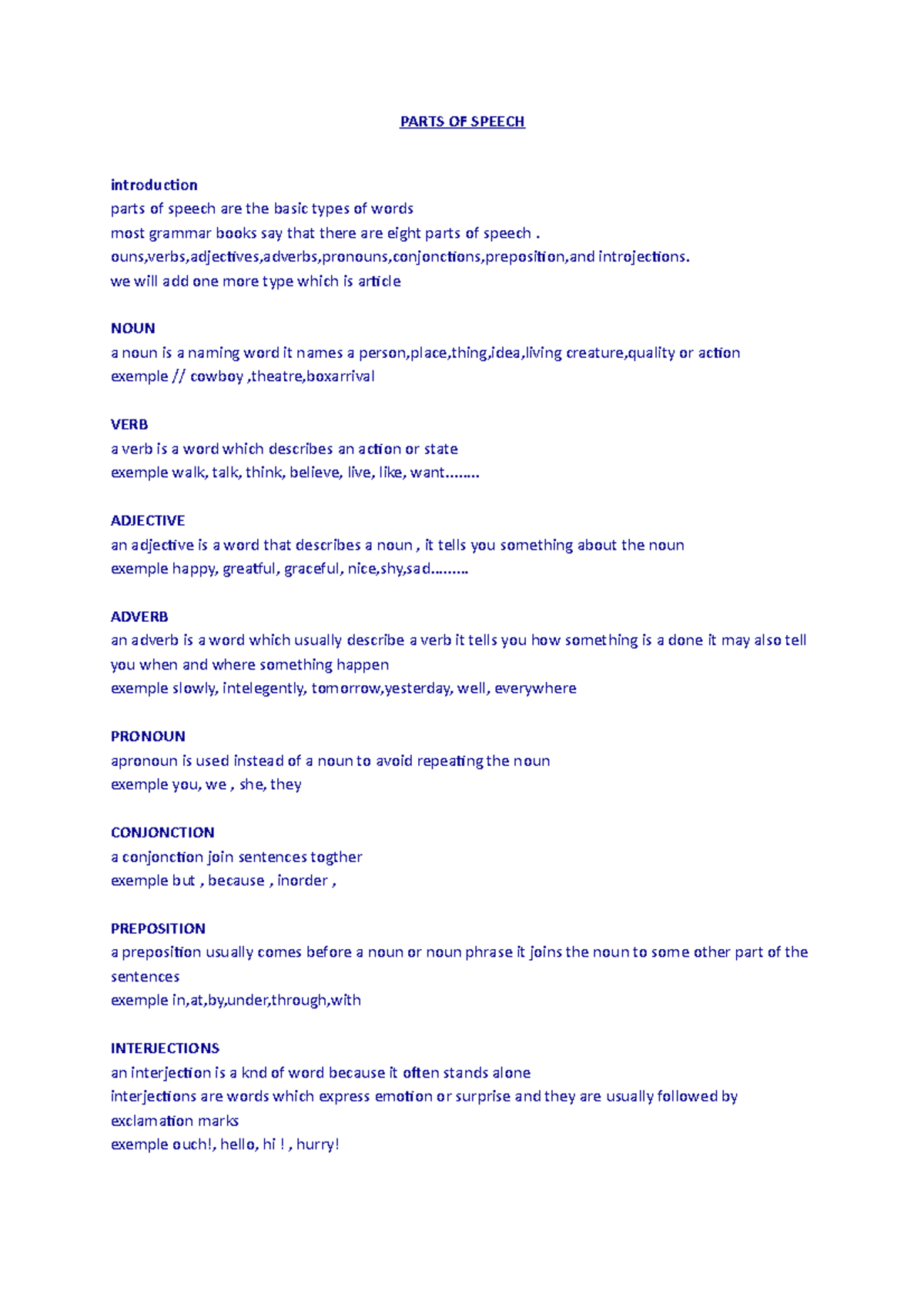 Eng-grammar parts-of-speech - PARTS OF SPEECH introduction parts of ...