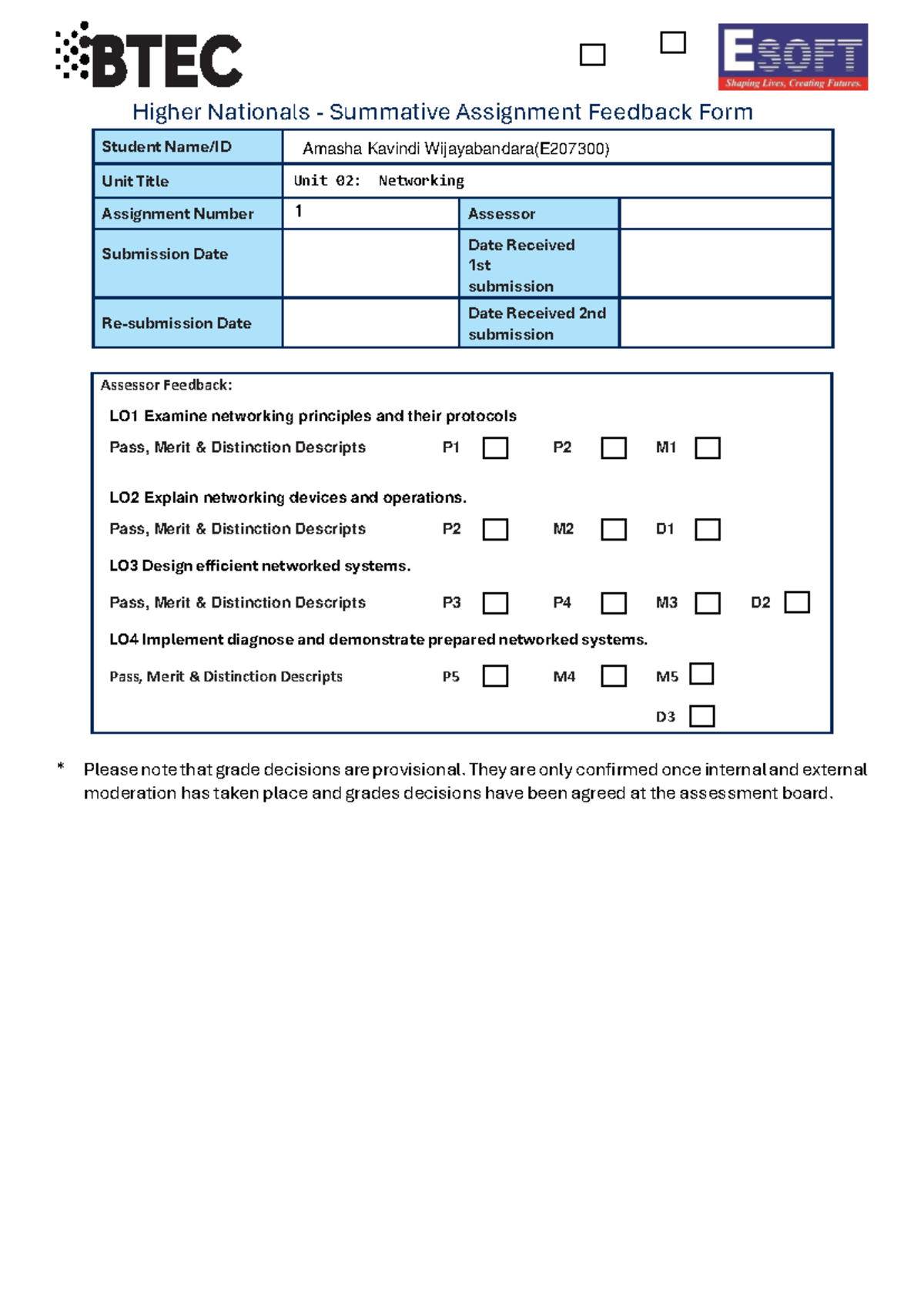 Networking - ..................................... - Higher Nationals ...