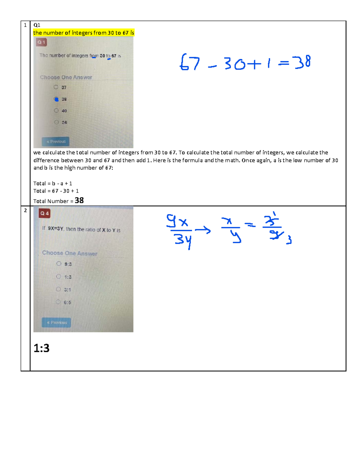 AMAT Problems - 1 Q the number of integers from 30 to 67 is we calculate the total number of ...