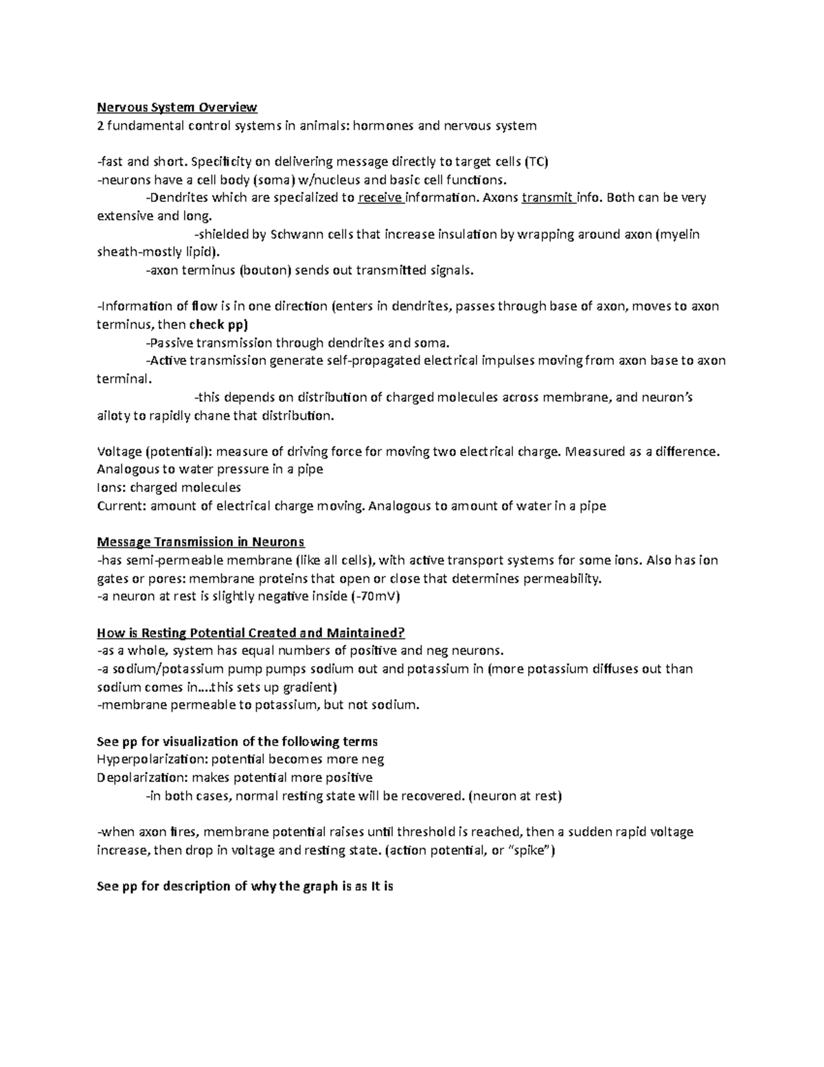 Neurons And Synapses Lecture Notes Lecture Topic 10 Nervous System