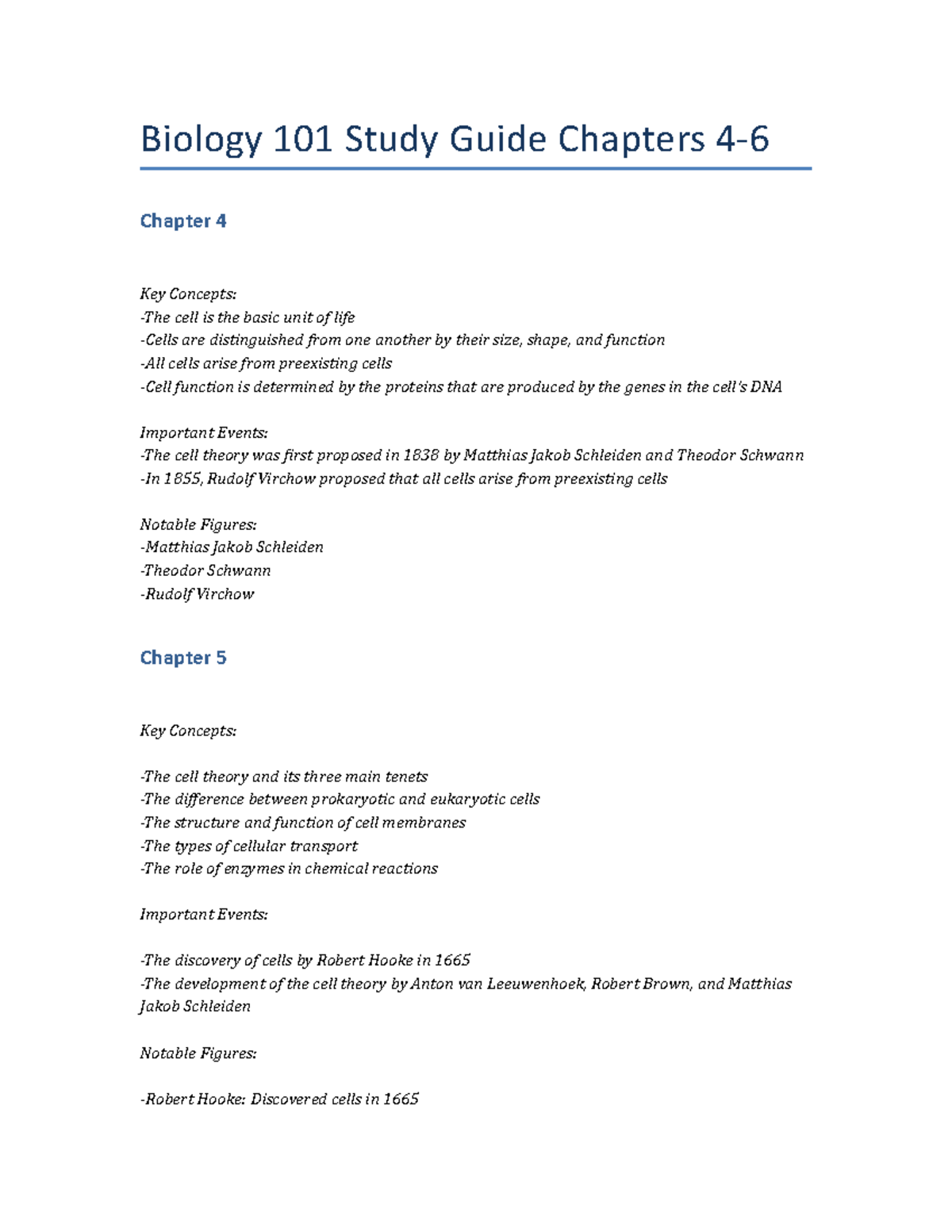 Biology 101 Study Guide Chapters 4-6 - Cells are surrounded by a plasma ...