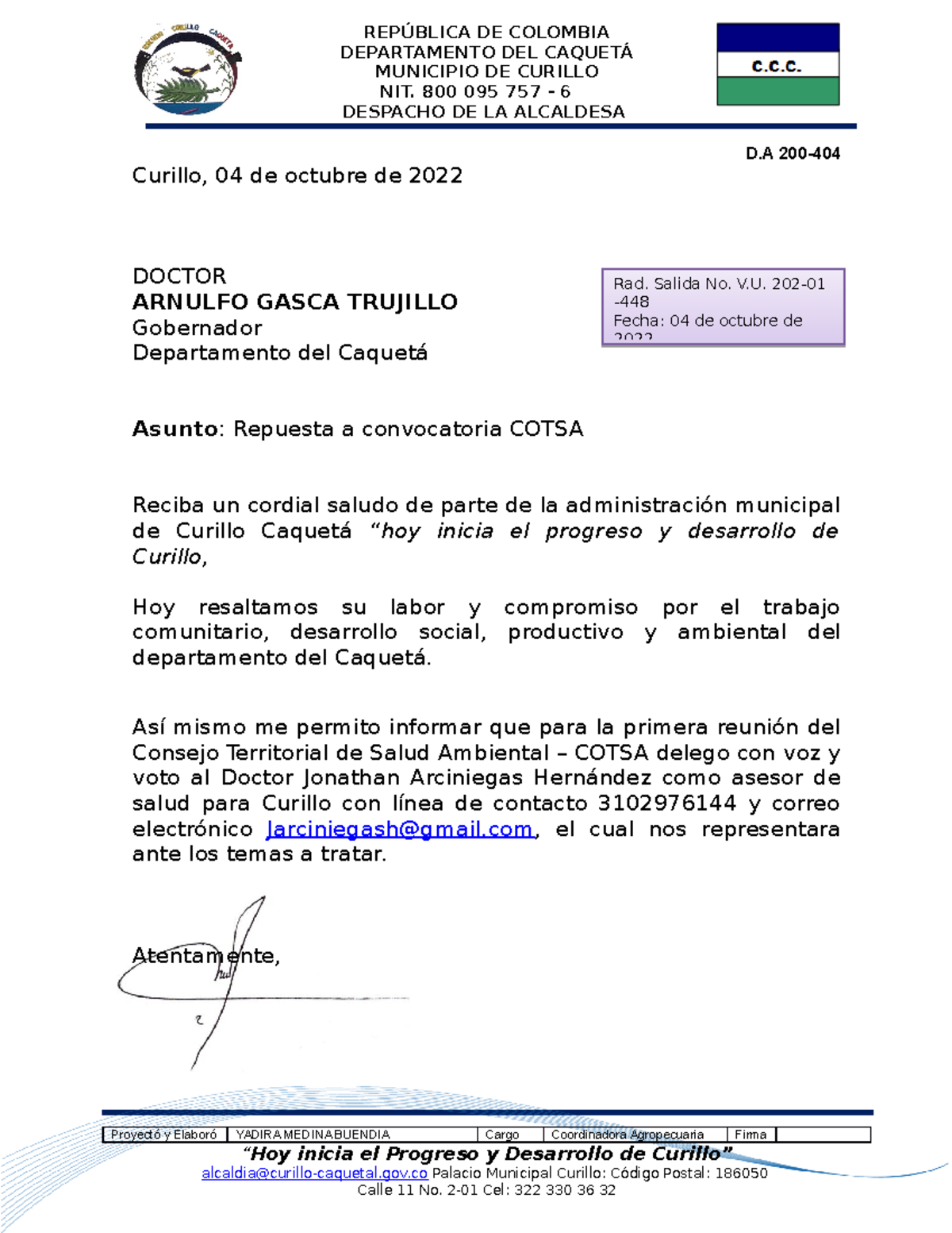 Respuesta Cotsa - consejo de ordenamiento territorial - REPÚBLICA DE ...