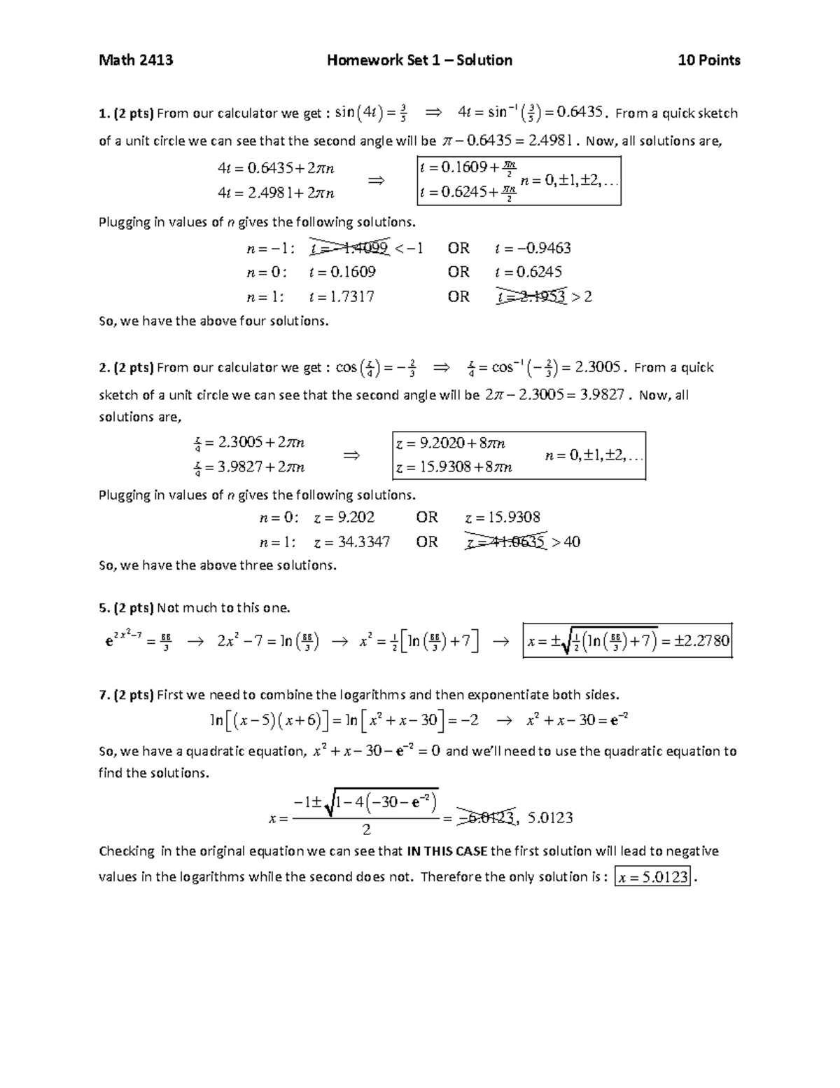 17 Fall Hwk 01 - Solutions - Math 2413 Homework Set 1 Solution 1. (2 ...