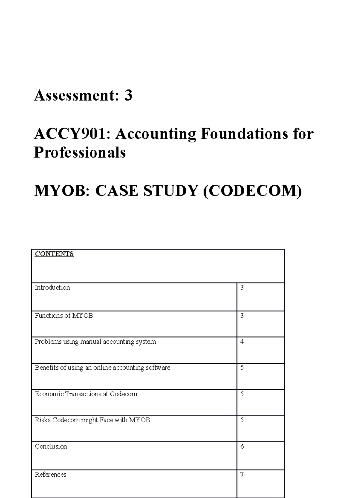 Assessment 3 MYOB Exercise - Assessment: 3 ACCY901: Accounting ...