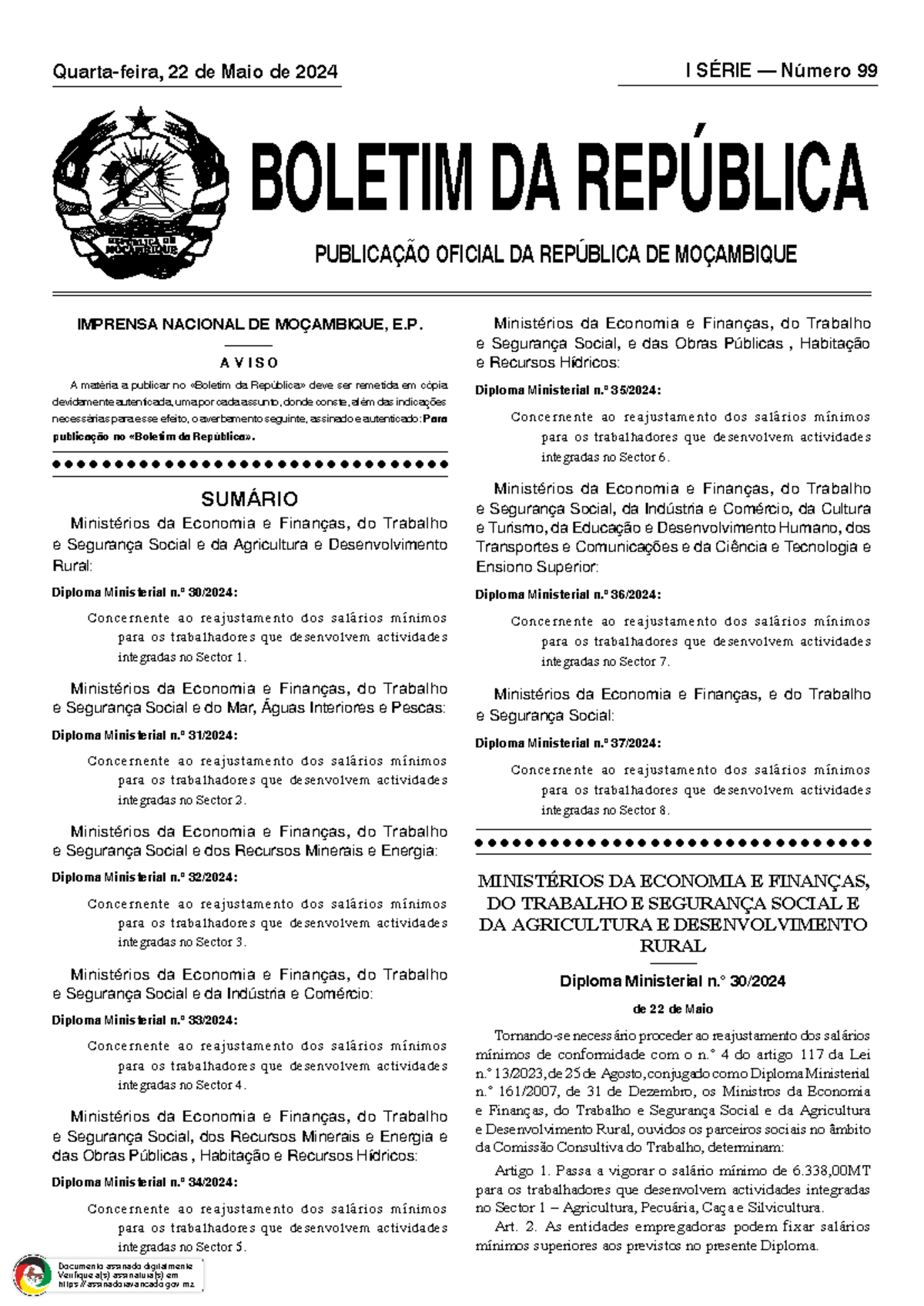 BR 99 I Serie 2024 - BOLETIM DA REPÚBLICA PUBLICAÇÃO OFICIAL DA ...