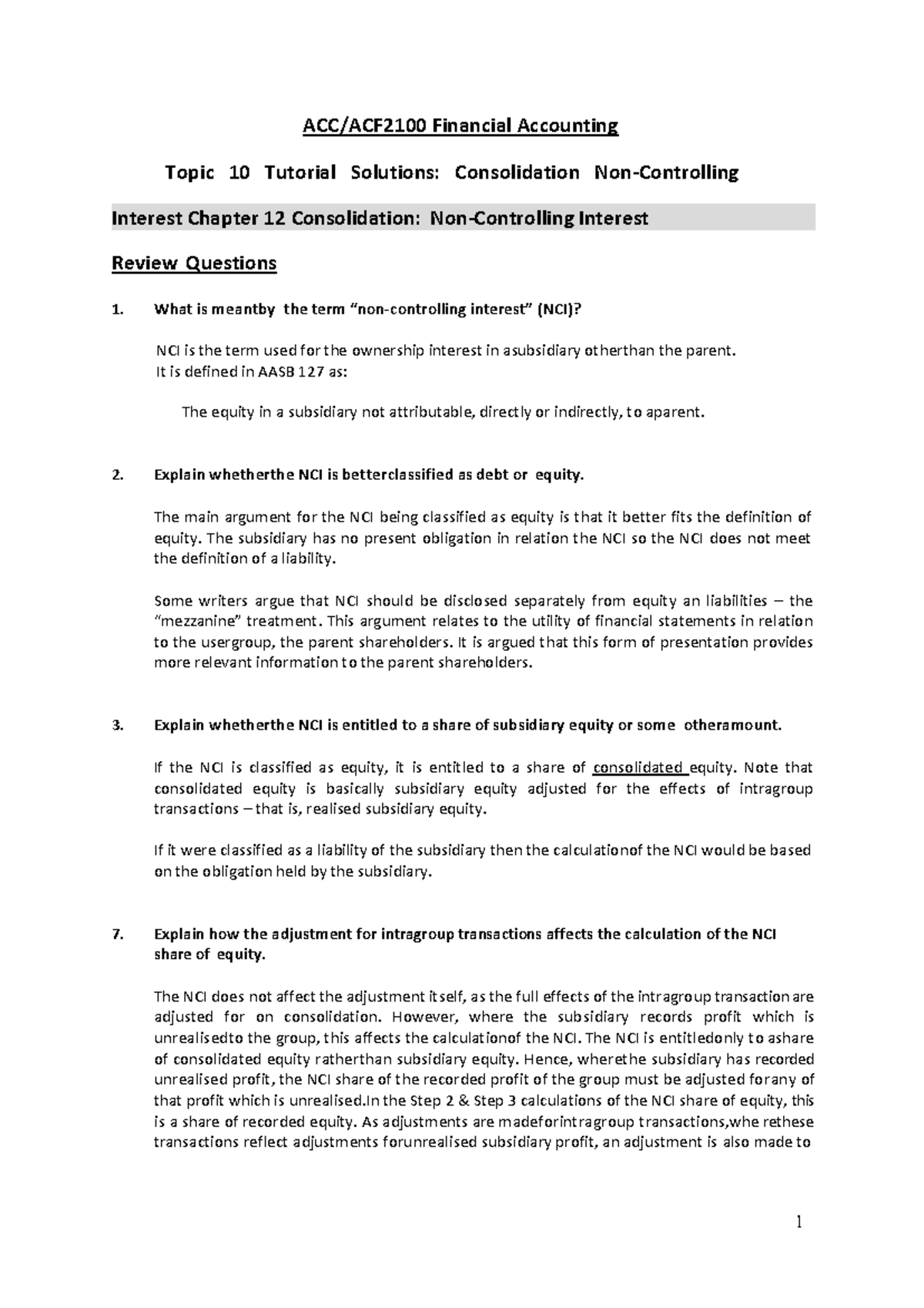 ACC-ACF2100 Topic 10 Tutorial Solutions - Warning: TT: undefined ...