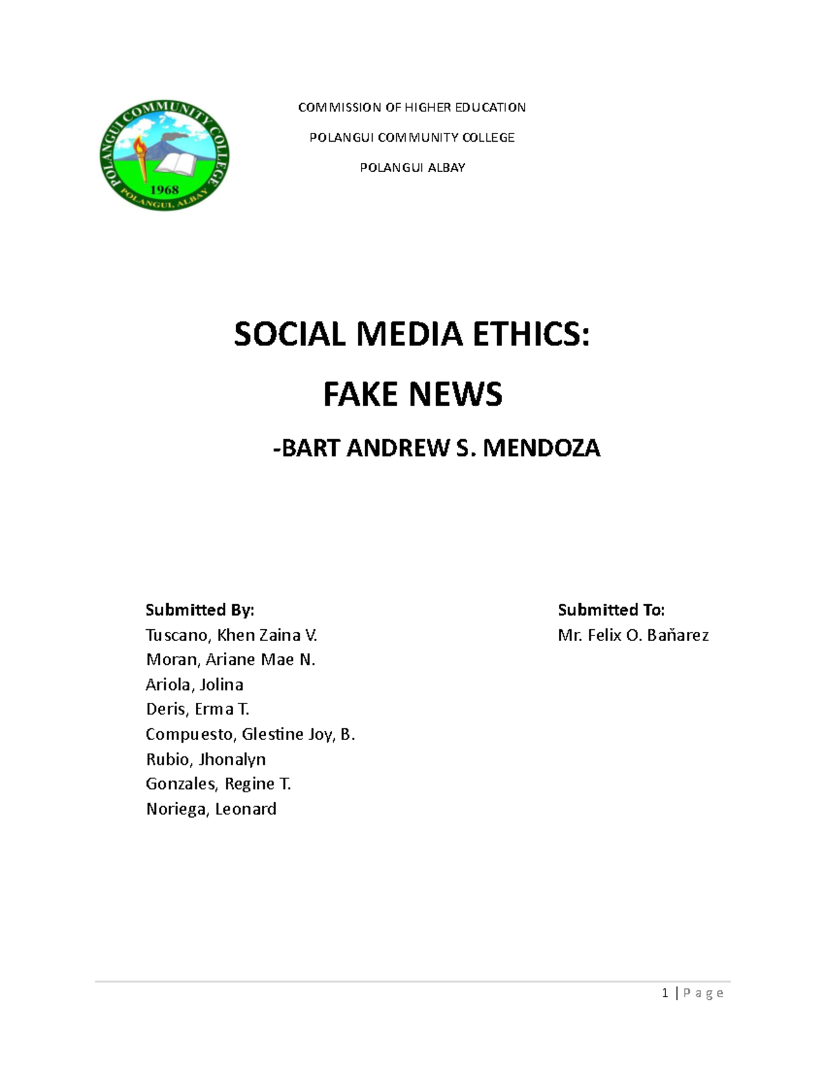 Group-6-Hand-outs Social-Media-Ethics Fake-News 2023 - COMMISSION OF ...