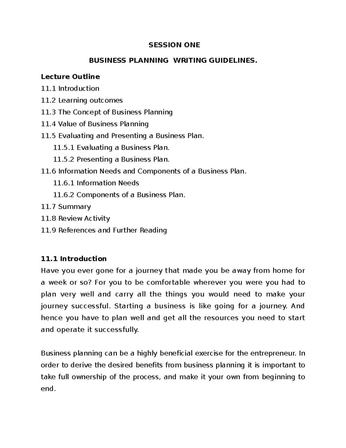 Business Planning Writing Guidelines (1) - SESSION ONE BUSINESS ...