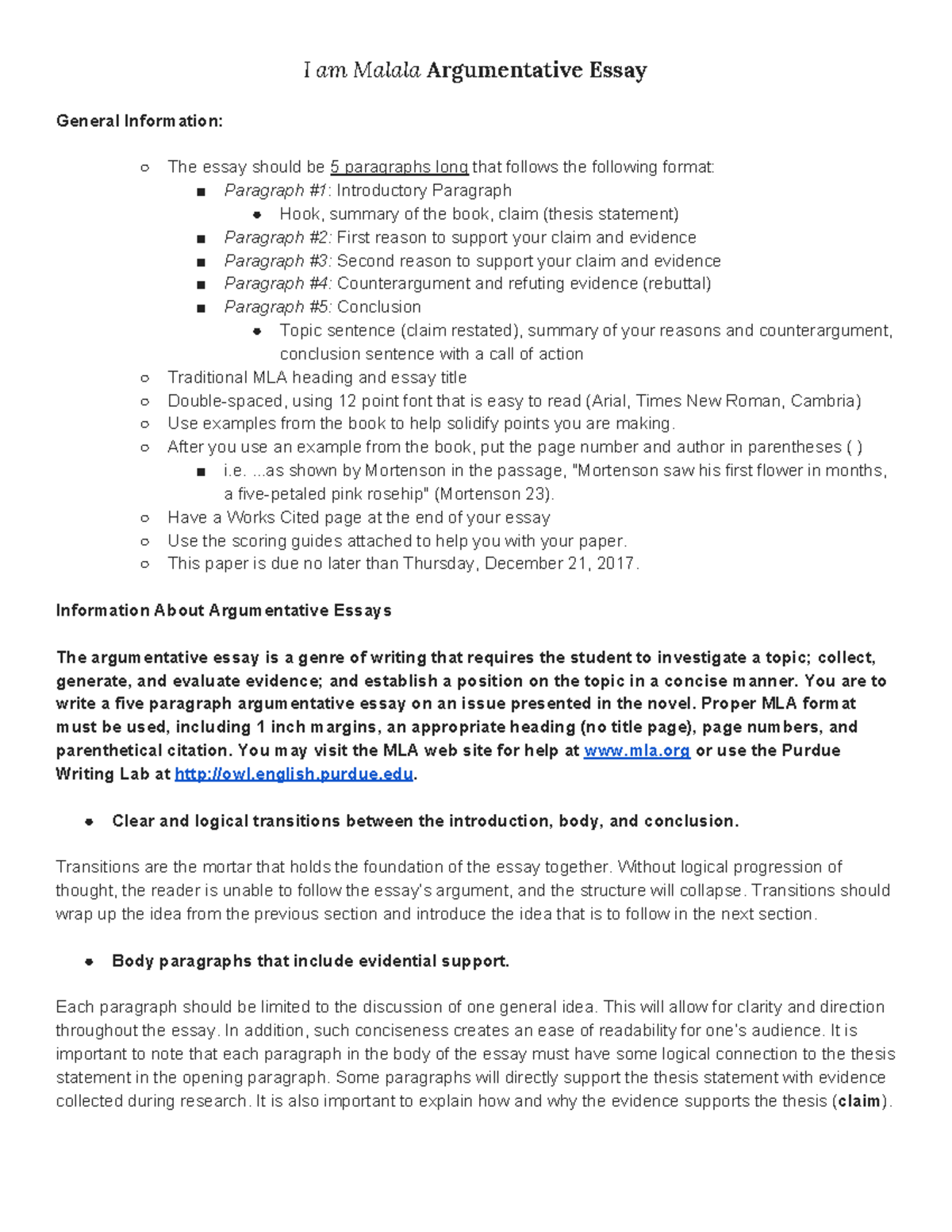 I am malala argumentative essay - I am Malala Argumentative Essay ...